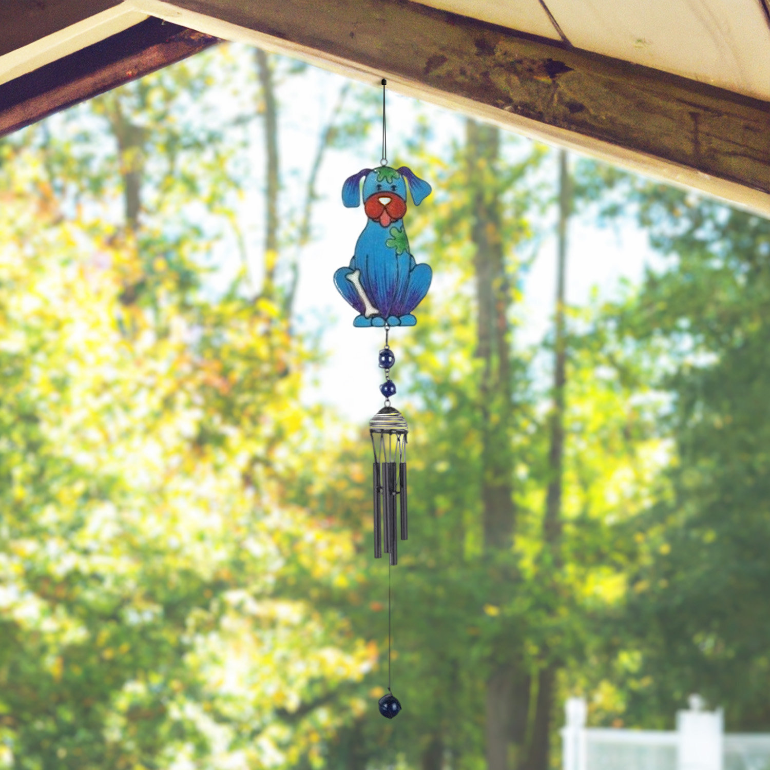 Arlmont & Co. Recinos 30" Long Blue Dog Wind Chime with Black Gem ...