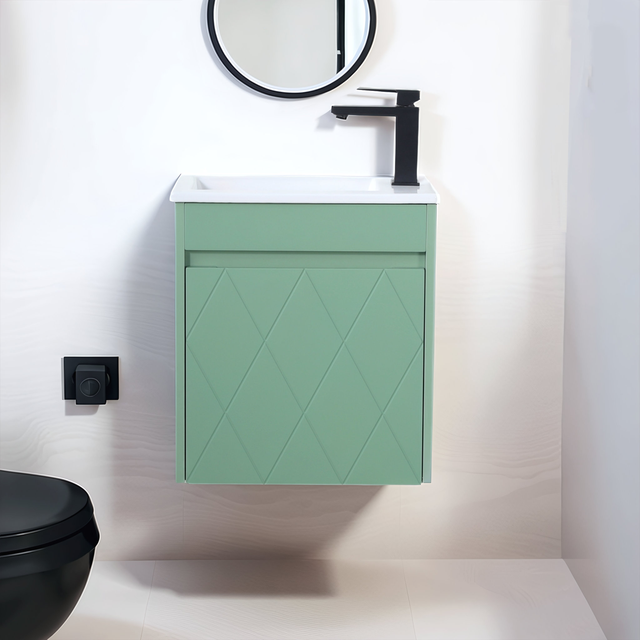 Ebern Designs 18-Inch Olive Green Wall-Mounted Bathroom Vanity With ...