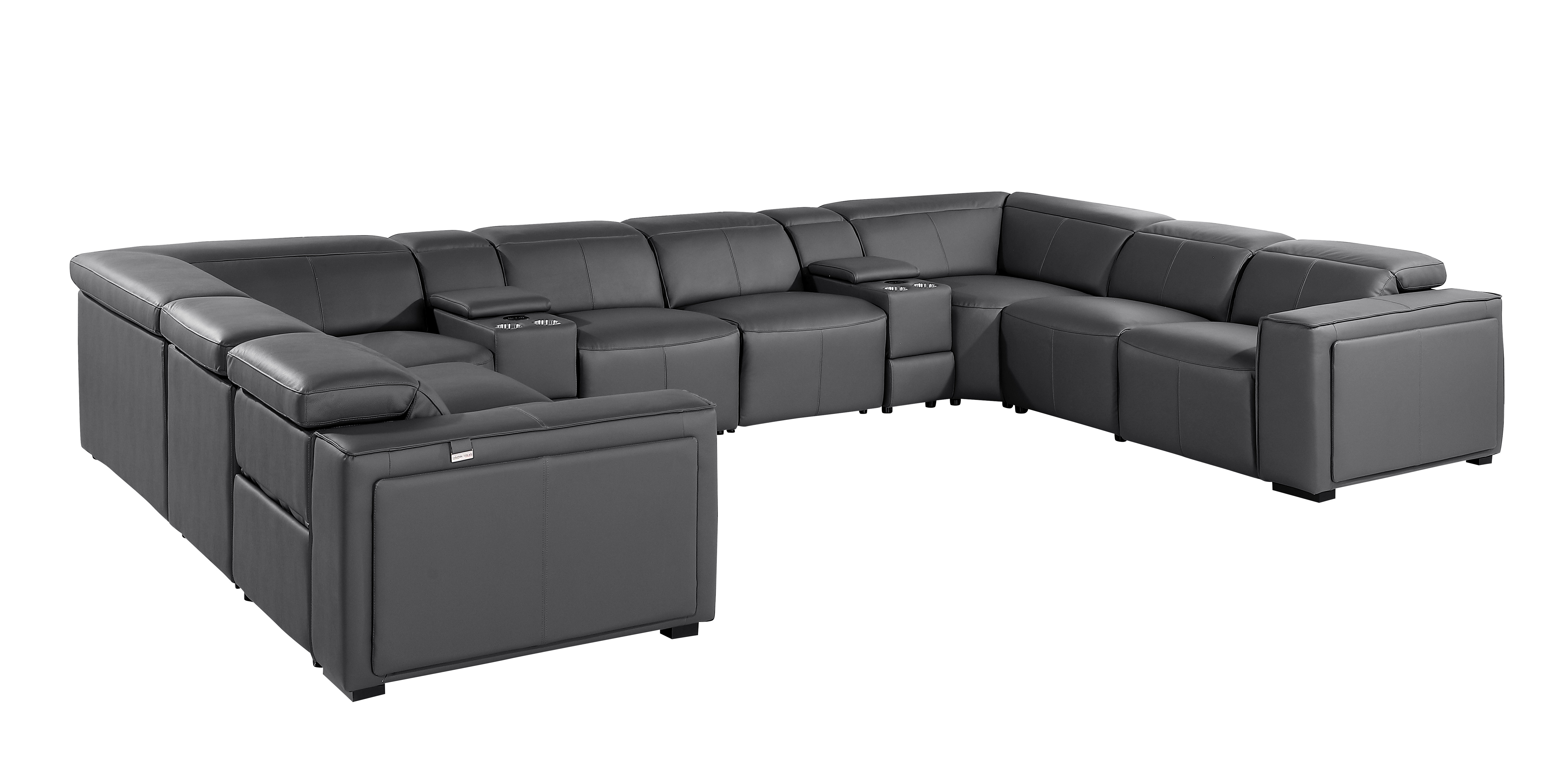 Global United Top Grain Italian Leather 10-Piece U-Shaped Modular Power ...