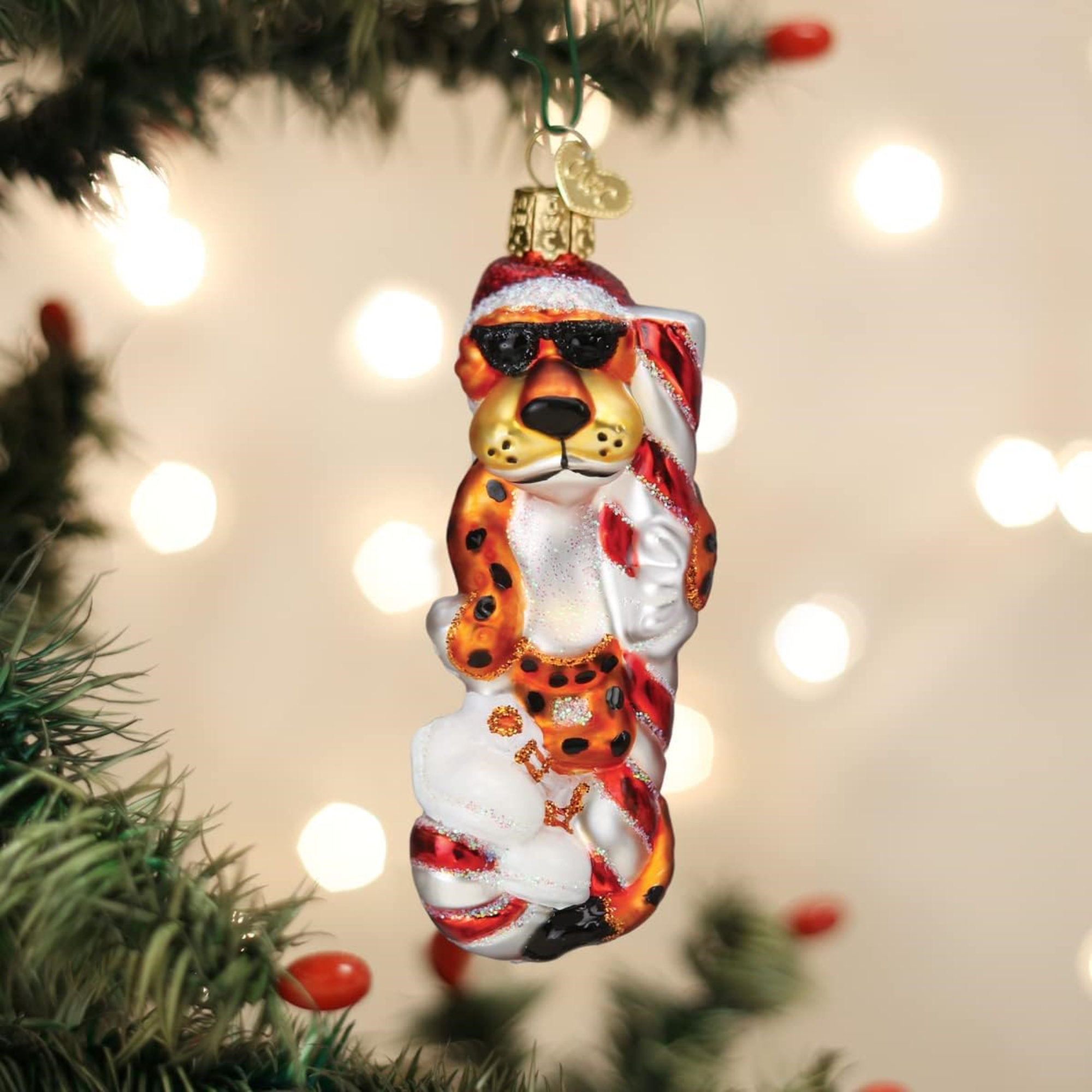 Old World Christmas Chester Cheetah on Candy Cane Hanging Figurine ...