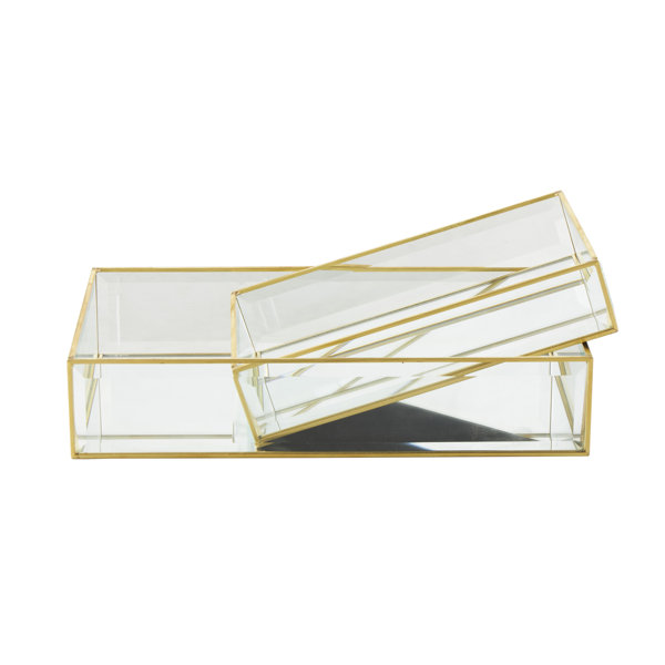 Mercer41 Glass Beveled Decorative Clear Jewelry Box with Gold Metal ...