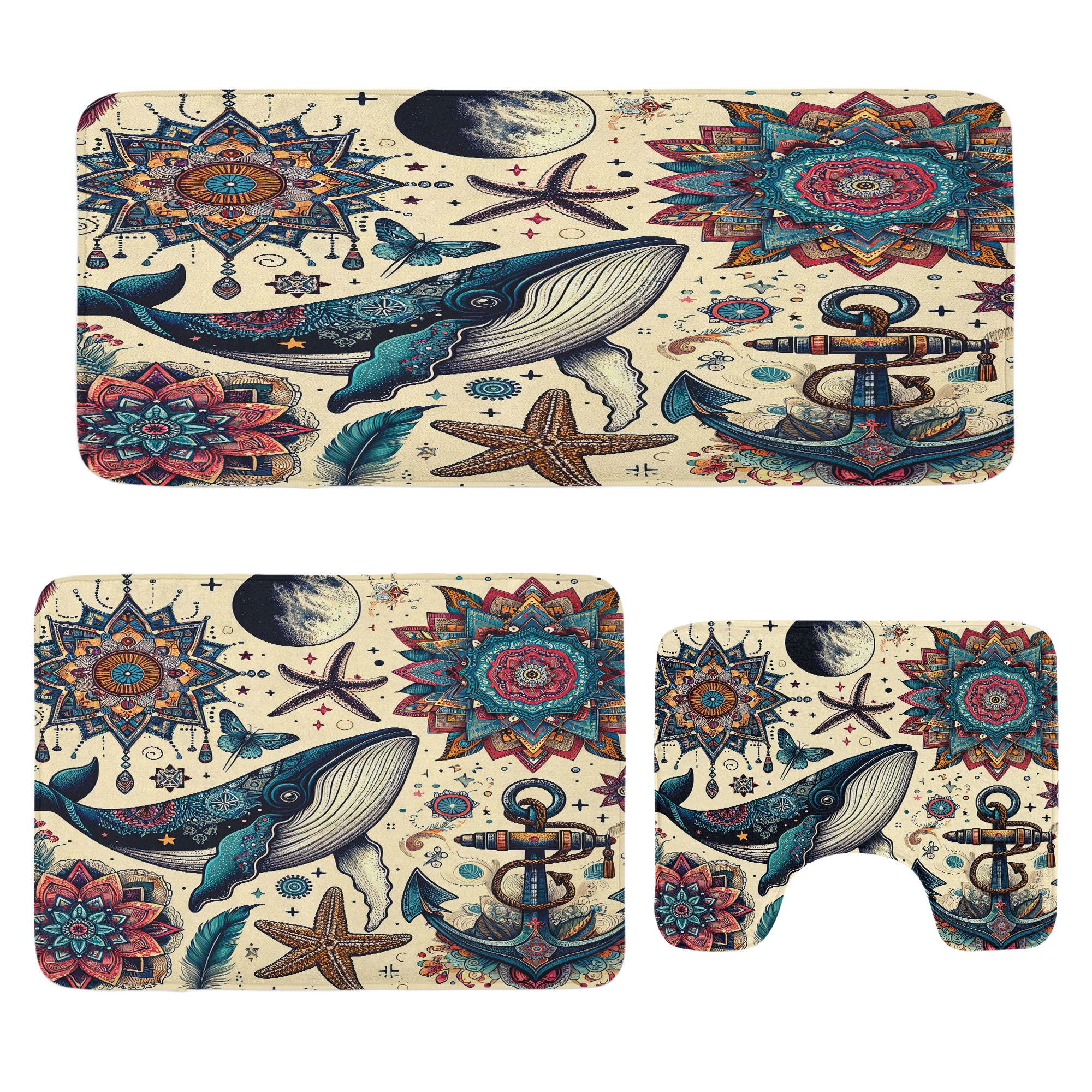 Latitude Run® Nautical Bathroom Rug Set 3 Pieces U-Shape & Rectangle ...