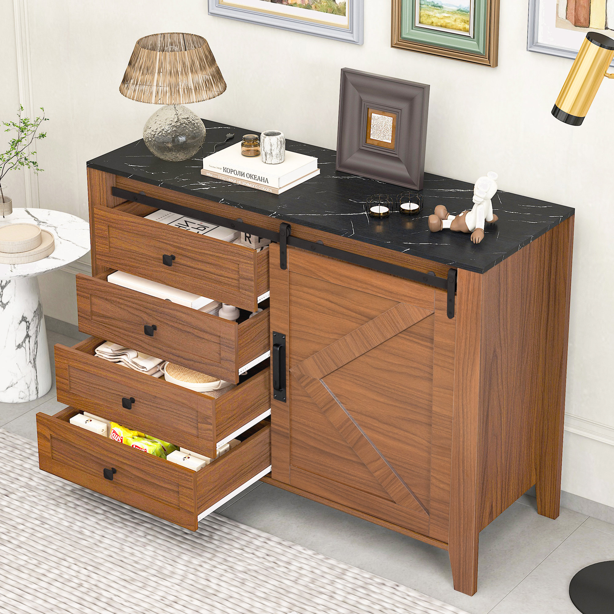Wenty 47.24" 4-Drawer Storage Sideboard Dresser Cabinet with Slide The ...