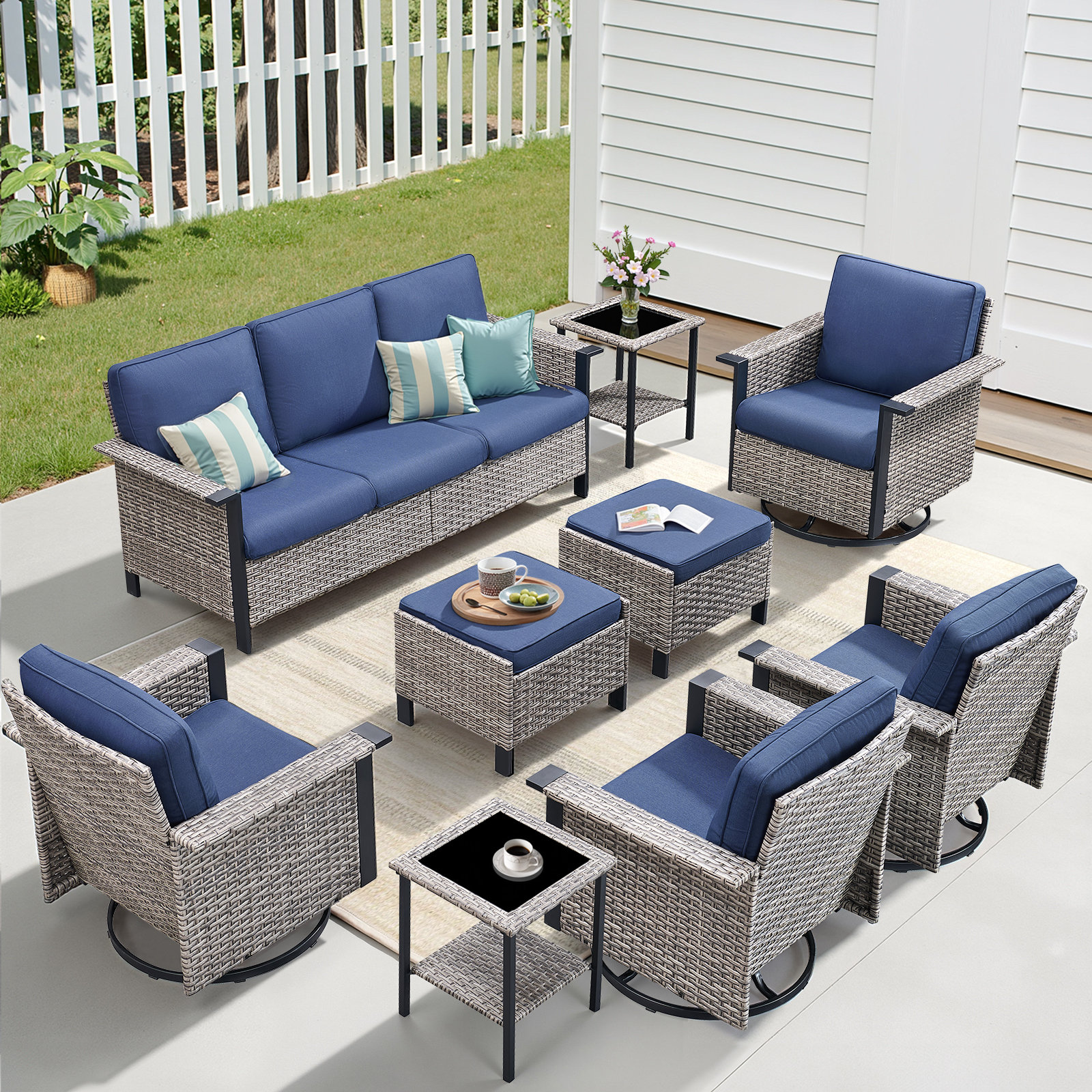 Latitude Run® 9-Piece Outdoor Furniture Set, 3-Seater All-Weather PE ...