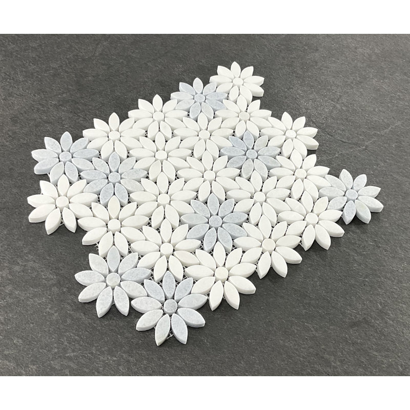 ES Stone 3" x 3" Thassos White and Blue Celeste Marble Daisy Novelty ...