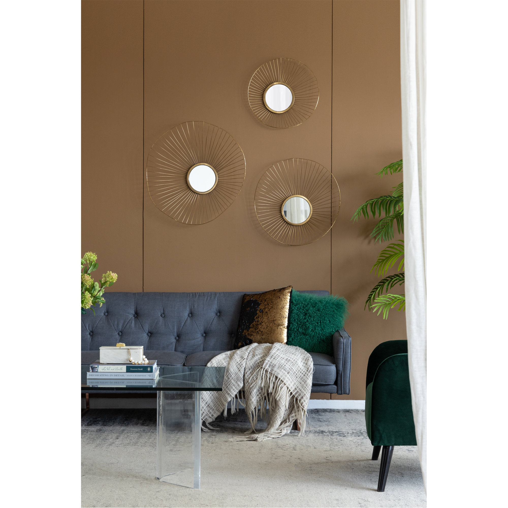 Mercer41 Exquisite Set Of 3 Abstract Wall Mirrors With Golden Frames ...