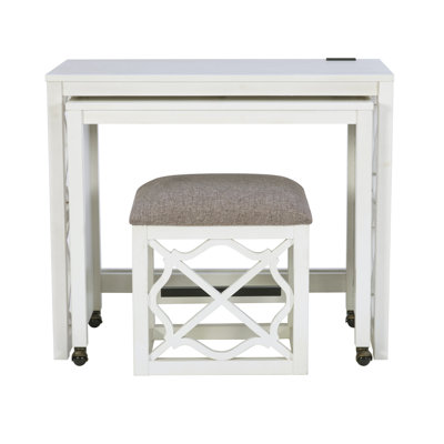 Winston Porter Heeral 36" Nesting Rolling Desk with Upholstered Stool ...