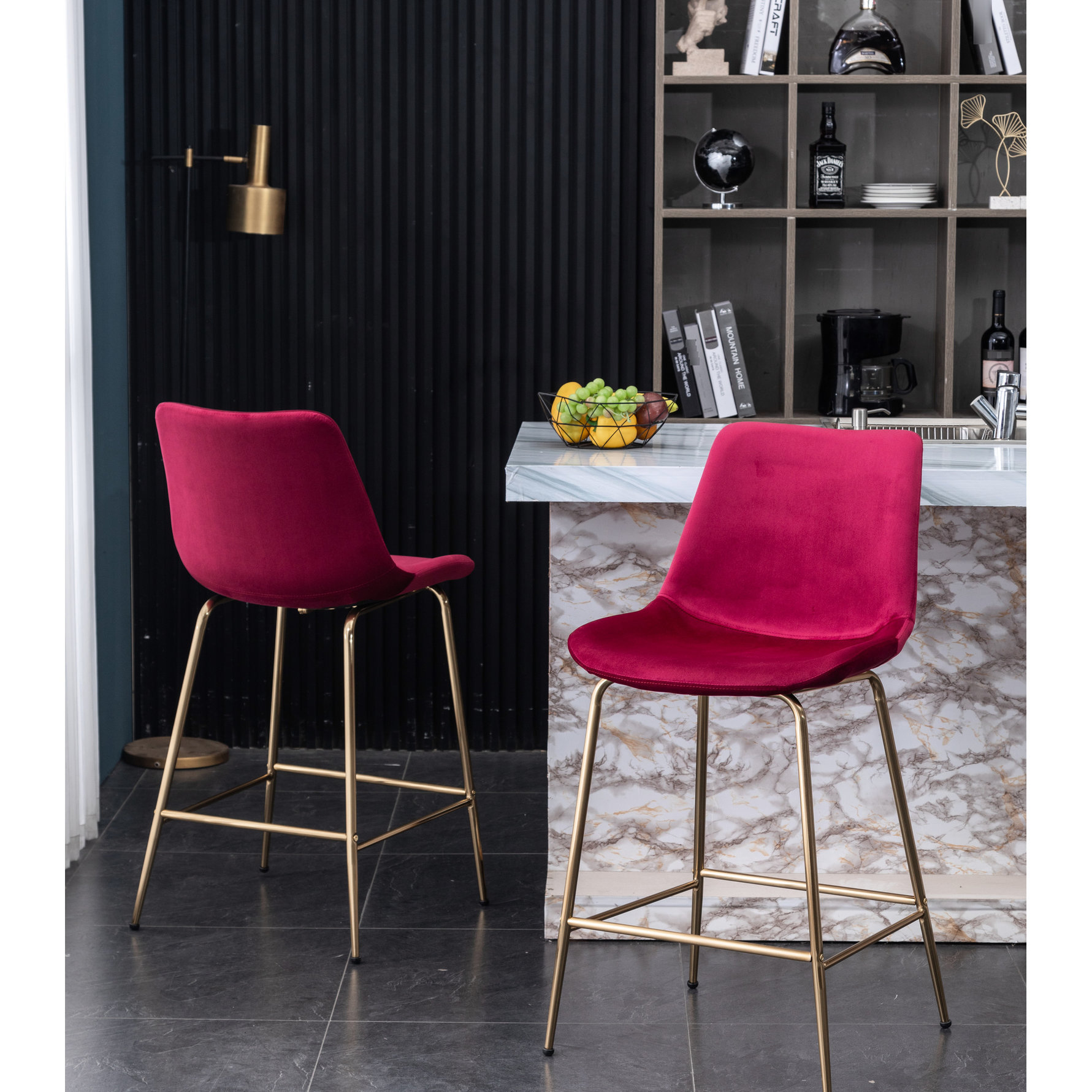 Everly Quinn 26.50" Counter Height Stools In Red Velvet, Of 2 - Elegant ...