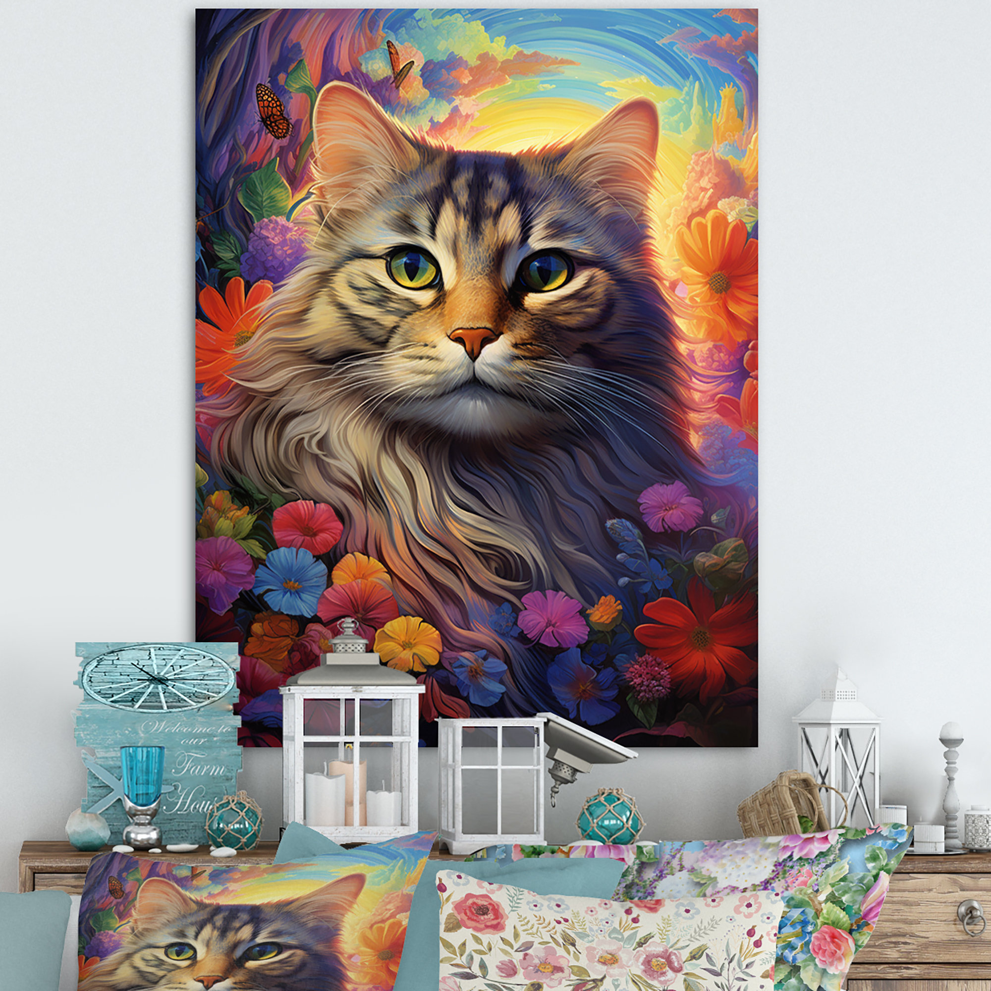 Winston Porter Portrait Of A Majestic Cat With Flowers I - Animals Cat ...