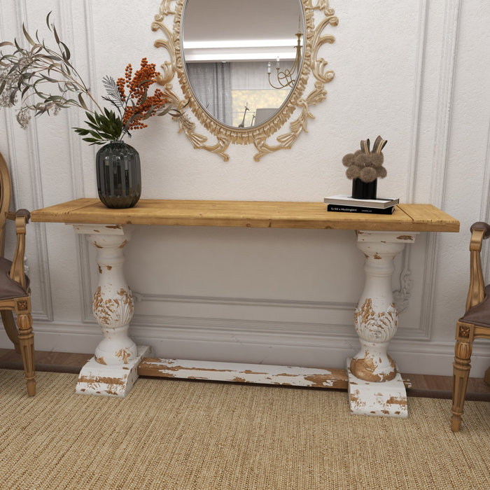 Ophelia & Co. Esposito White Wood Distressed Console Table with Brown ...