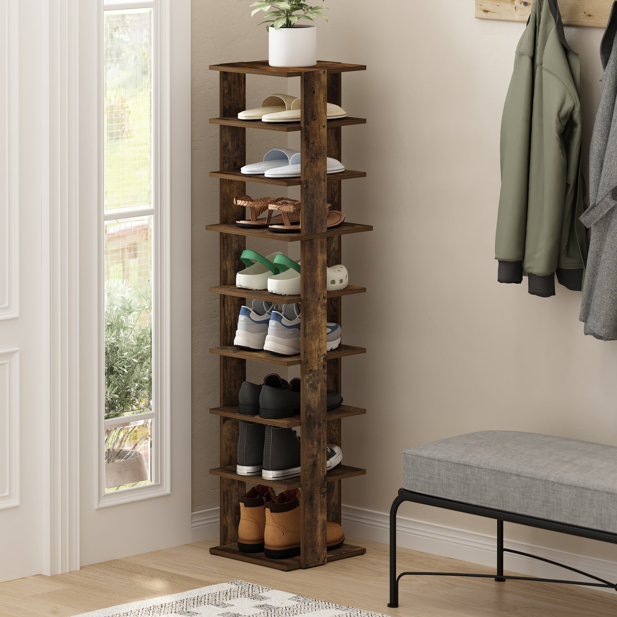 Millwood Pines Compact 9-Tier Vertical Space Saving Closet Entryway ...