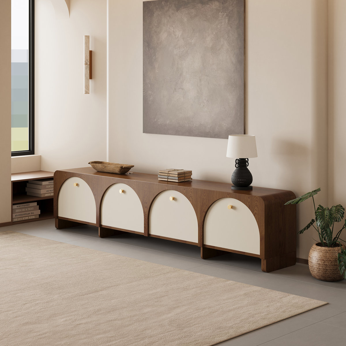 Hokku Designs Modern Arched TV Stand With Contrast Finishes – 4-Door ...