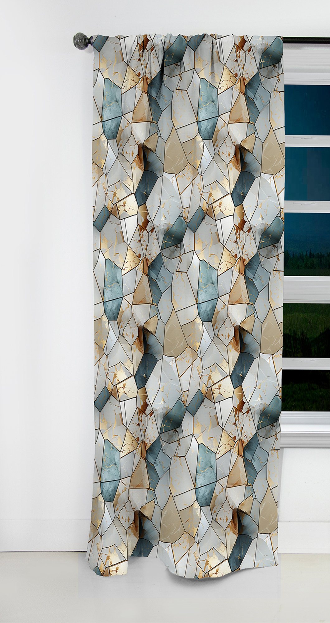 Design Art Teal And Grey Marble Harmony - Abstract Marble Curtain ...