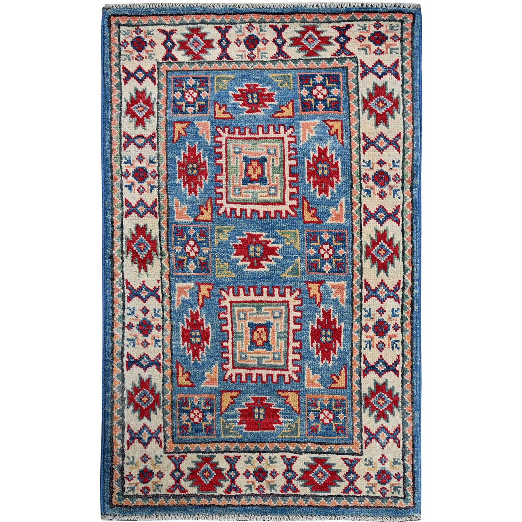 Bloomsbury Market 1'10"x3' Dutch Blue, Kazak with Geometric Medallions ...