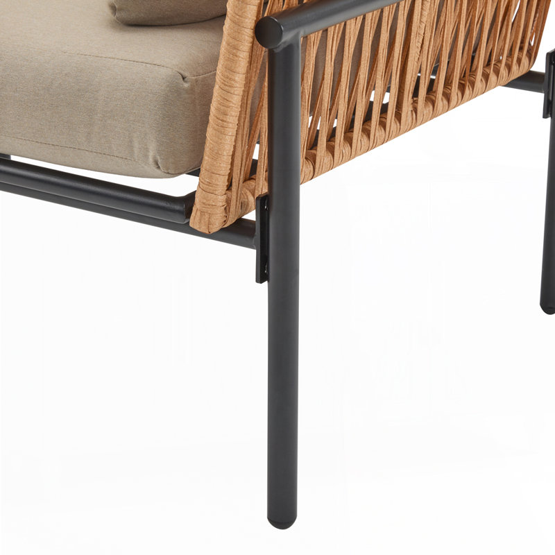 Latitude Run® 36" Beige and Light Wood-Tone Rope Iron Lounge Chair ...