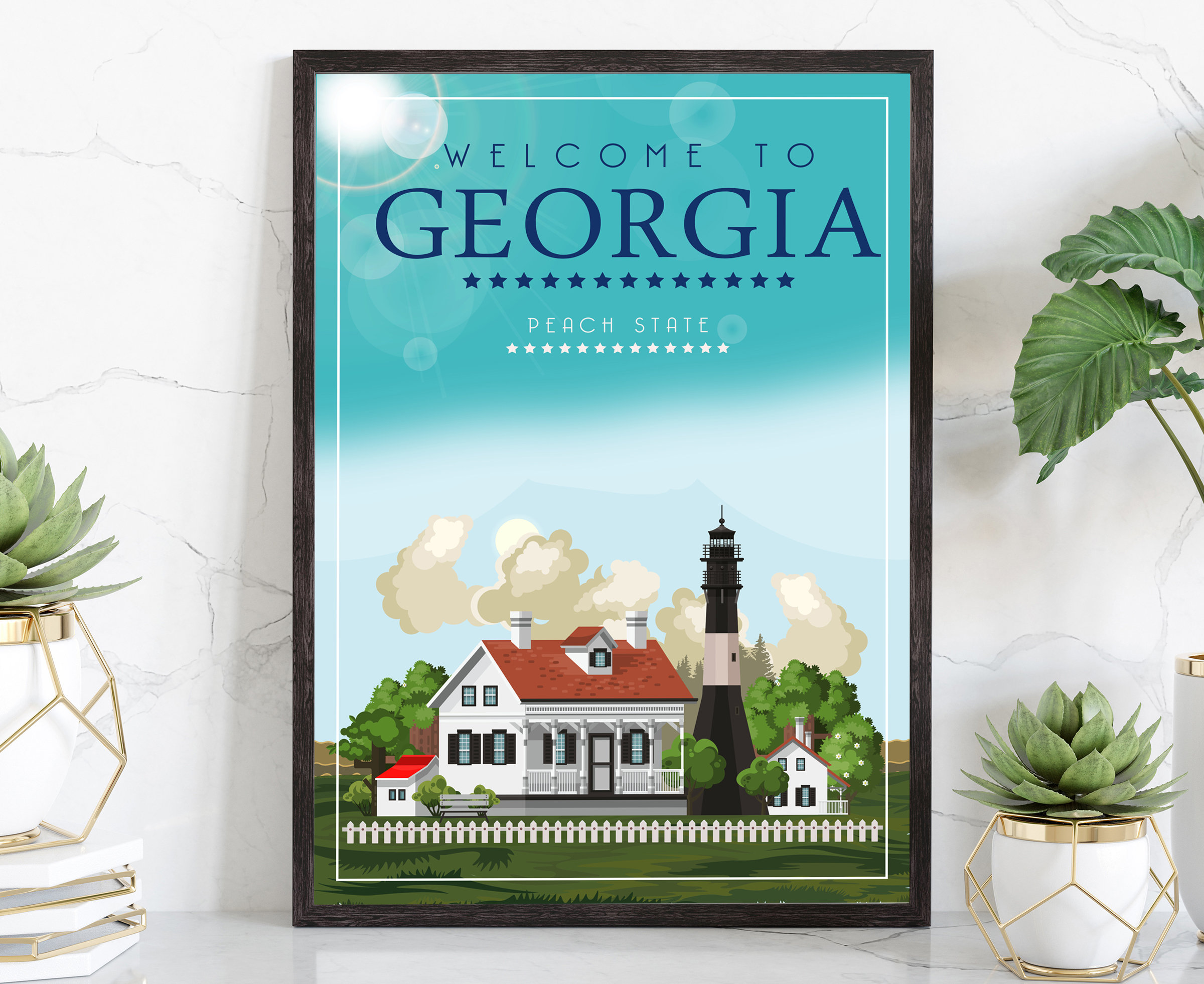 Trinx Georgia Retro Style State Travel Poster, Vintage Unframed Print ...