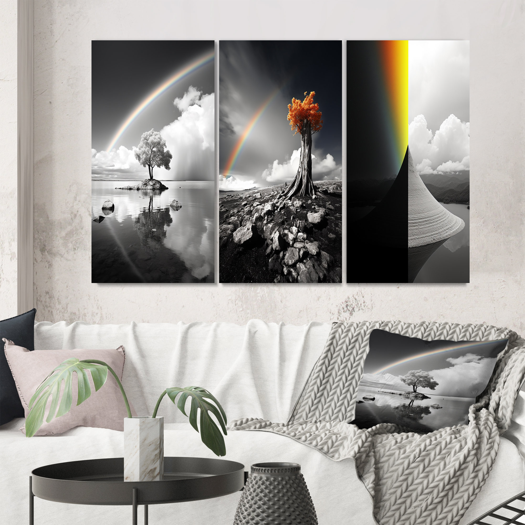 Latitude Run® " Rainbow Colorful Monotone Landscape II " 3 - Pieces on ...