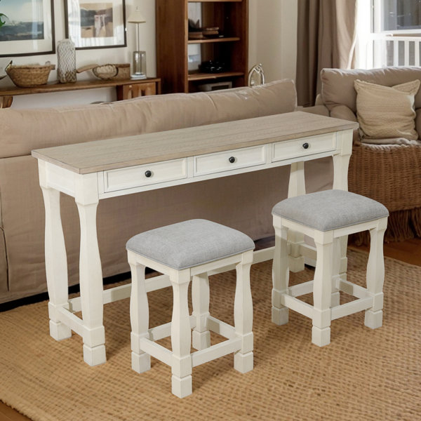 Rosalind Wheeler 64" Solid Wood Console Table With 2 Stools | Wayfair