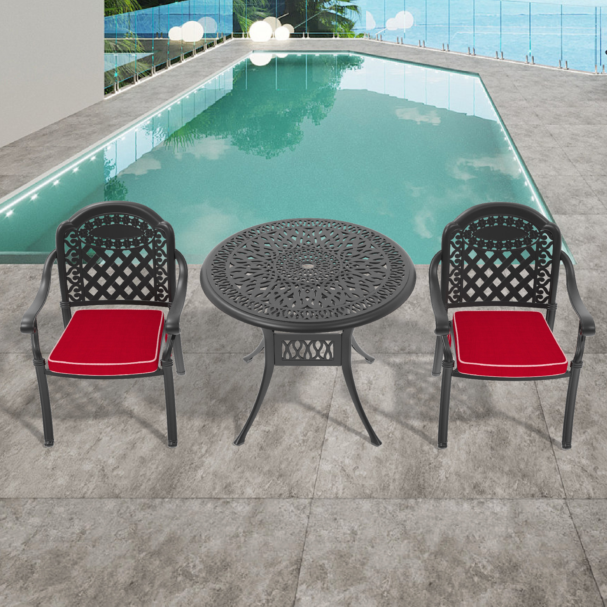 World Menagerie Bodiam 3-Piece 35.43-inch Round Table Cast Aluminum ...