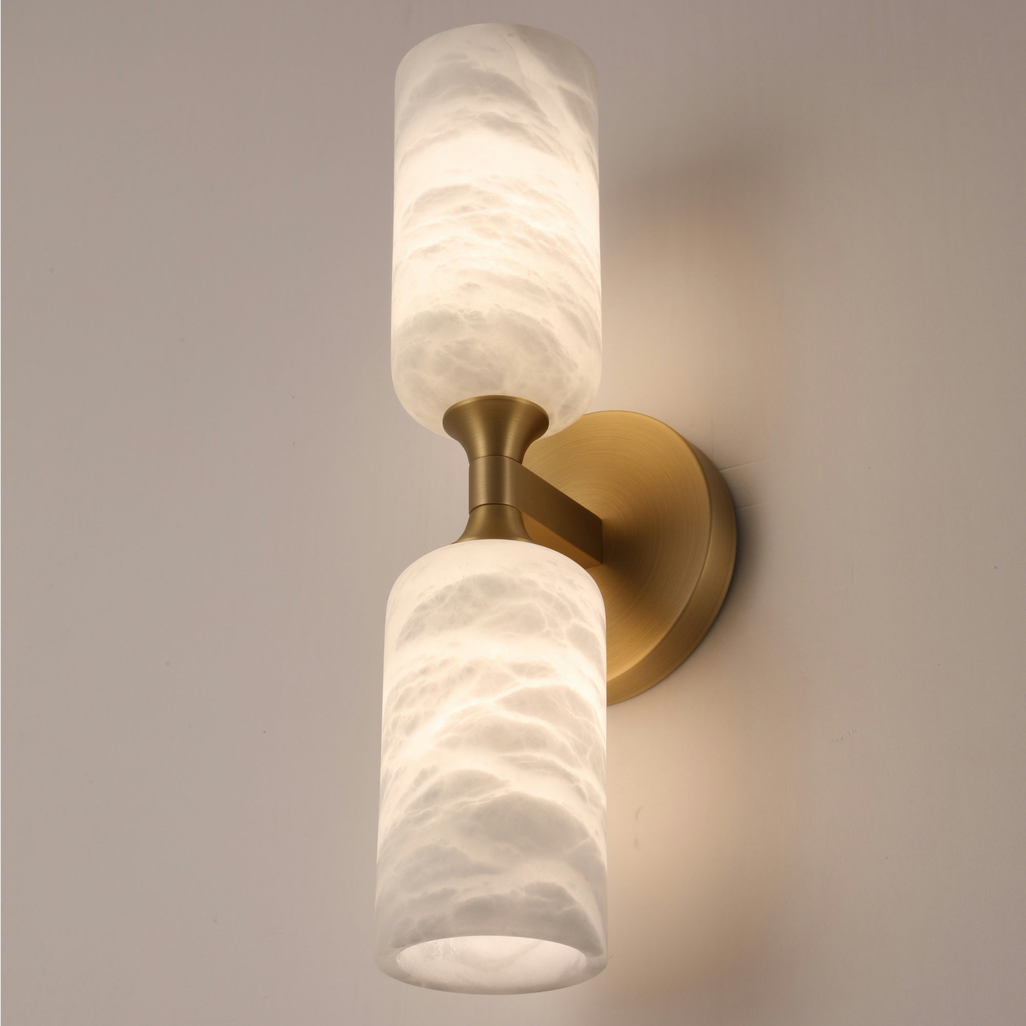 Everly Quinn 1-Light Solid Brass LED Wall Mounted Sconce With Alabaster ...