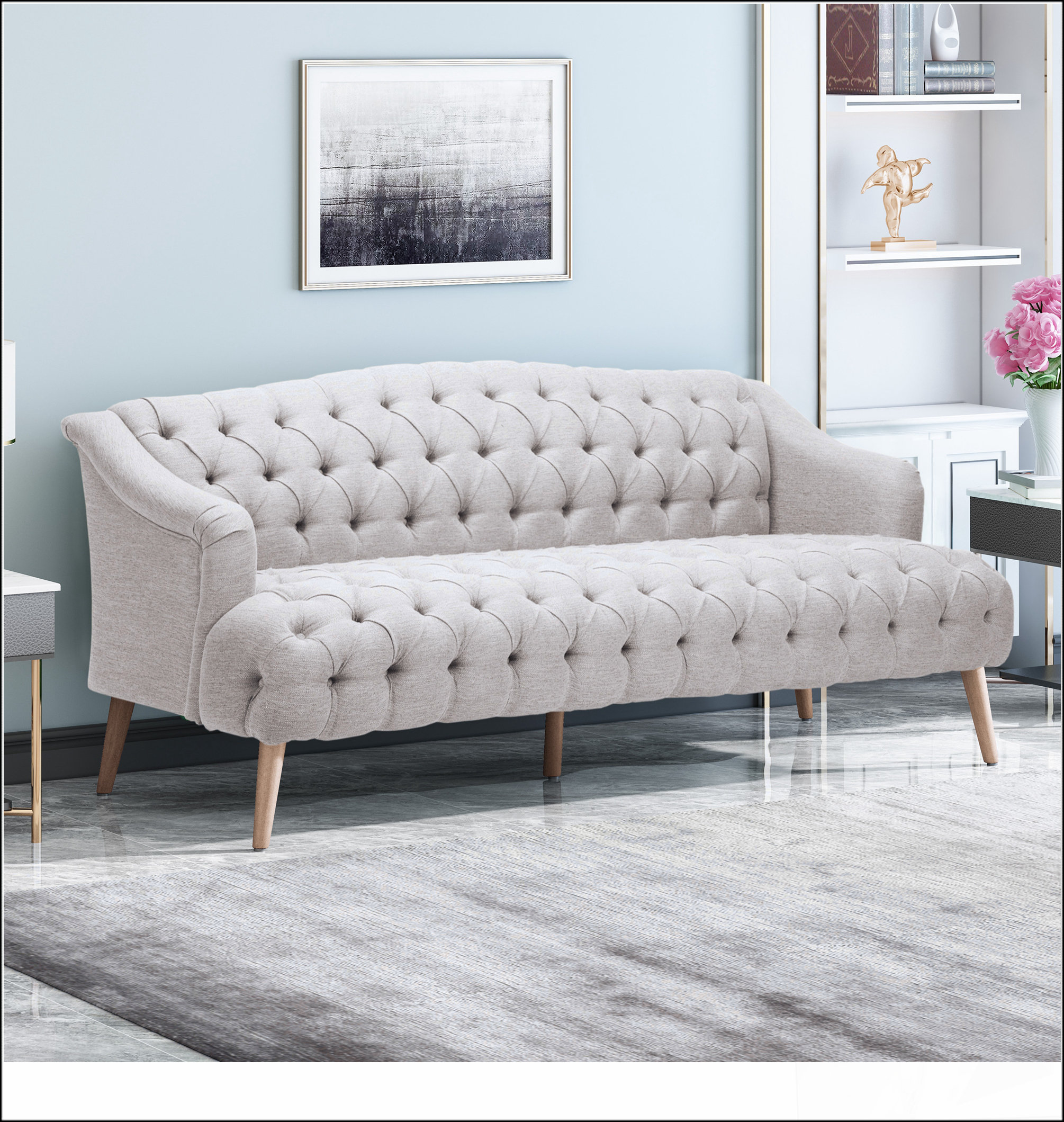 George Oliver Comfy 3-seat Sofa with Wooden Legs, PU, for Living Room ...
