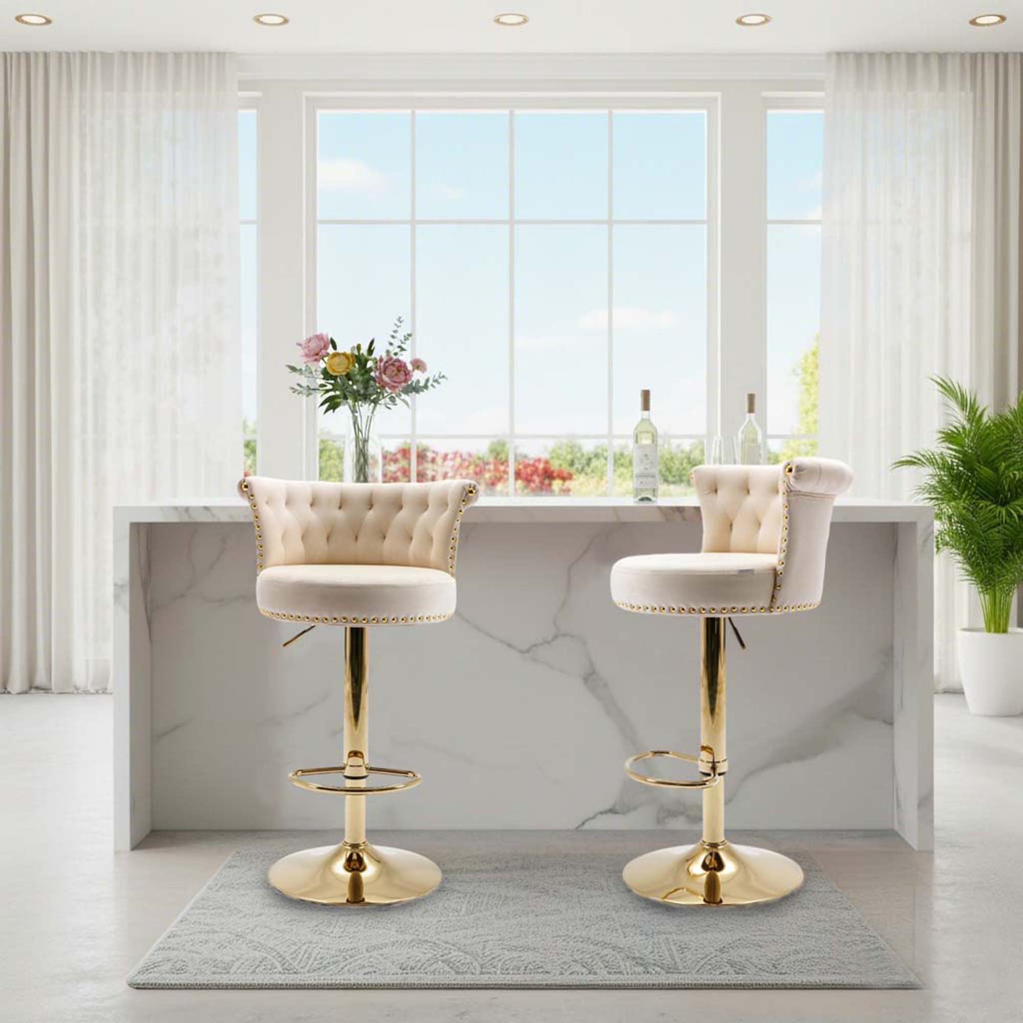 Mercer41 Modern Glam Set of 2 Tufted Velvet 360° Swivel Adjustable ...