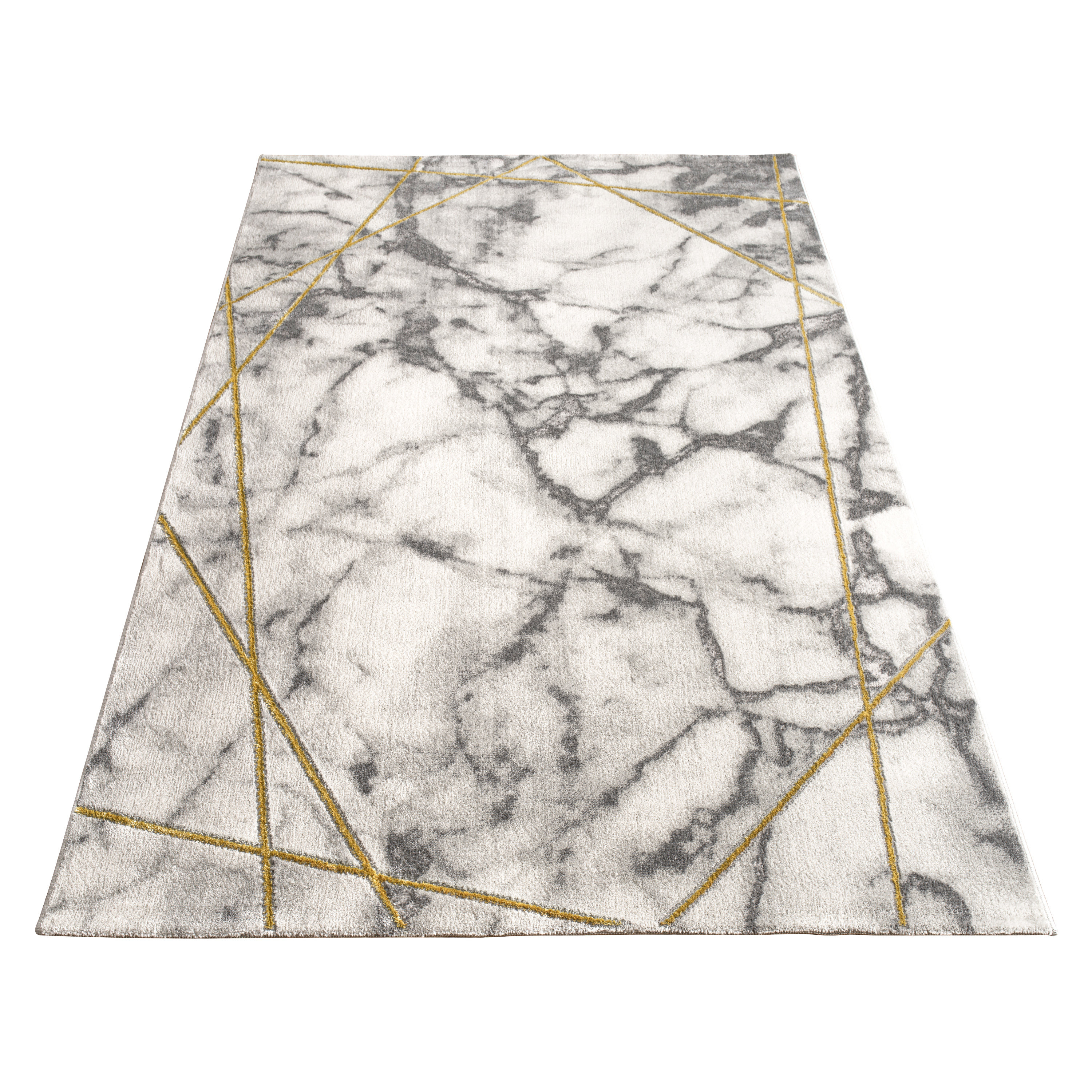 Everly Quinn Abstract Power Loom Area Rug in Gold/Cream | Wayfair