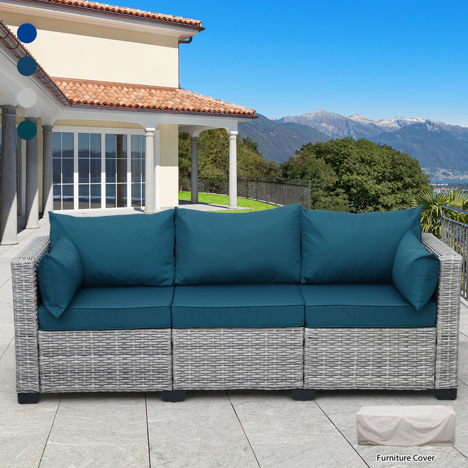 Latitude Run® Nebiha Outdoor Wicker Couch Patio 3-seat Sofa Deep Seat ...