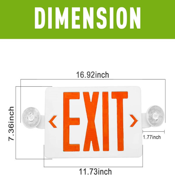 HIBAMSTOR Red LED Exit Sign With Emergency Lights，Two LED Adjustable ...