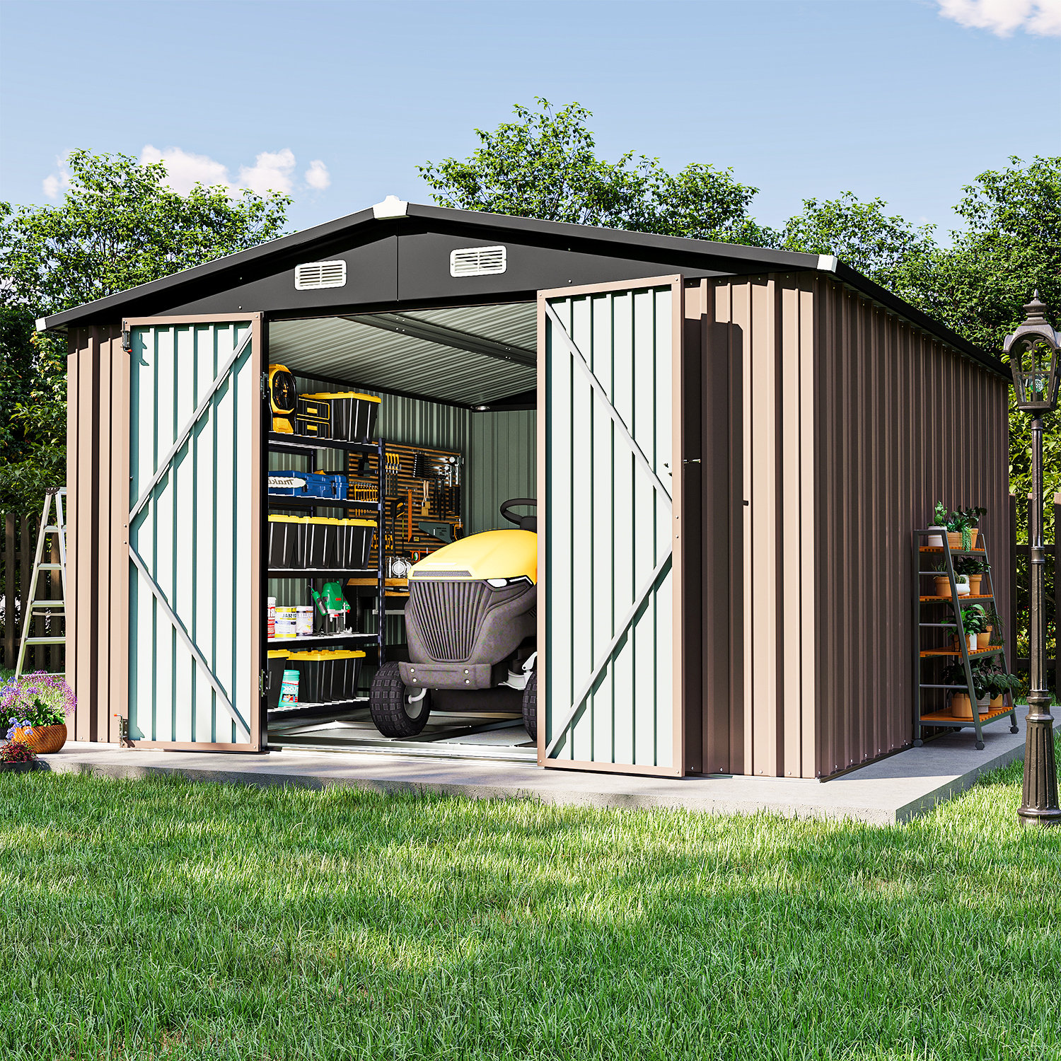 JolyDale 10 Ft. W X 12 Ft. D Outdoor Metal Storage Shed With Metal Base ...