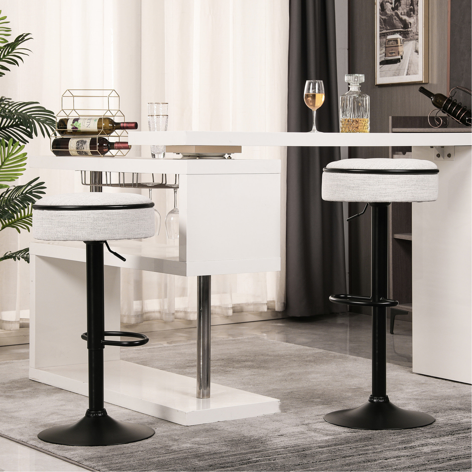 Latitude Run® Linen Counter Height Stools Of 2, 360 Swivel With Storage ...