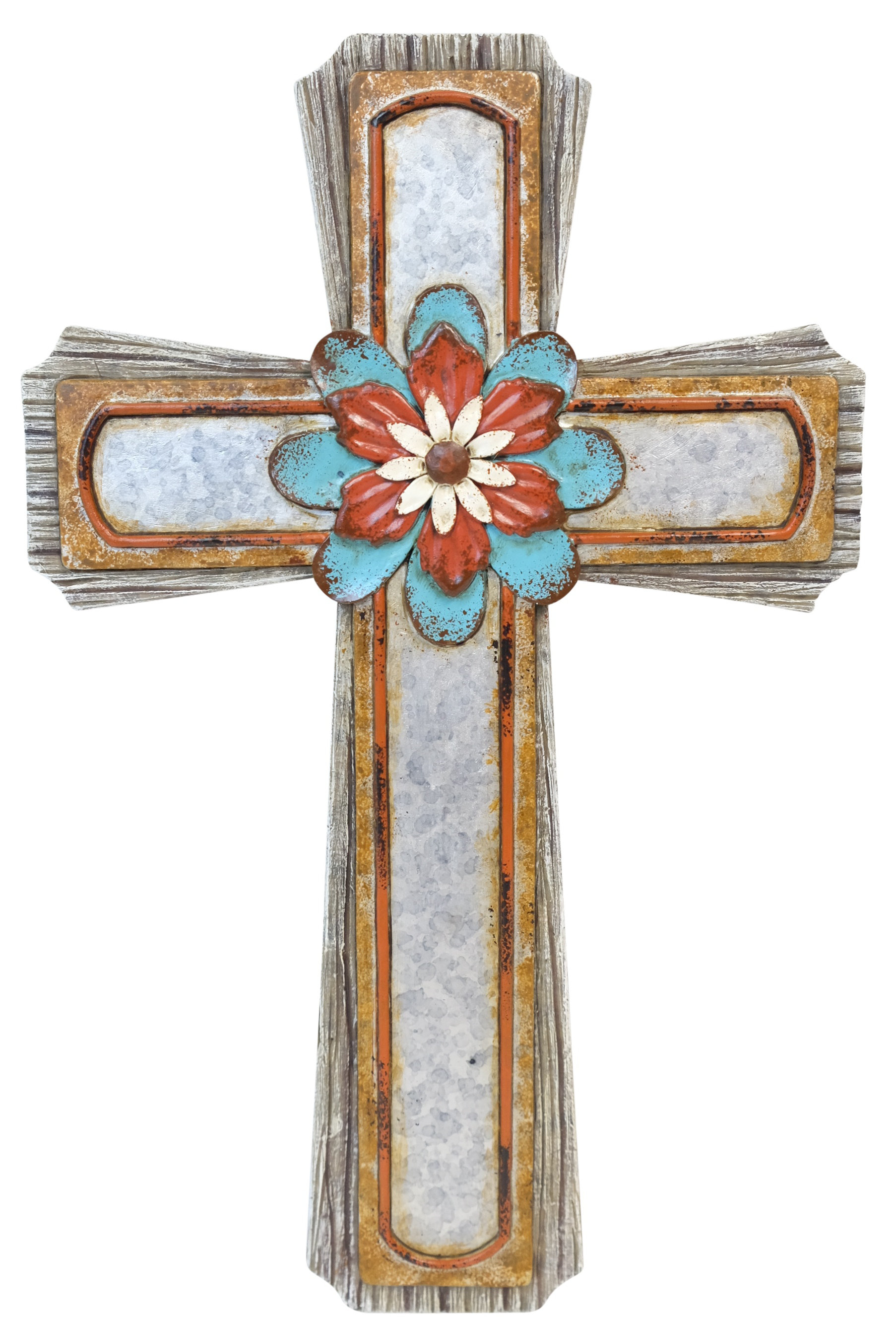 Trinx Faux Metal and Wood with Stacked Turquoise and Red Flower Hanging ...