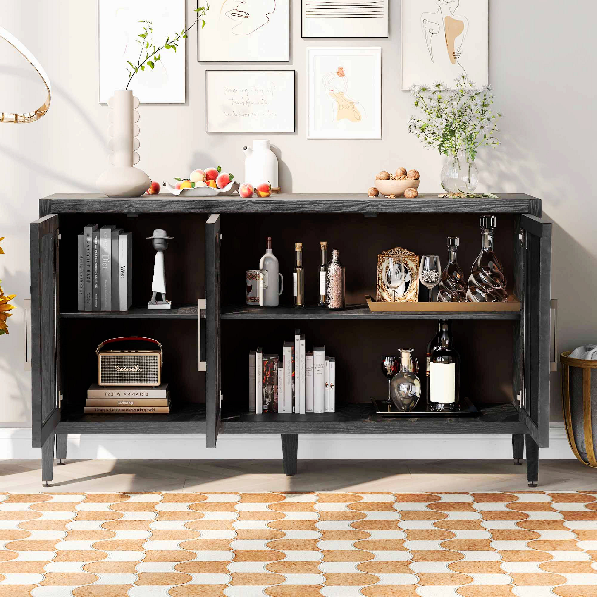 Red Barrel Studio® Mid Century Modern Wood Storage Cabinet with Three ...