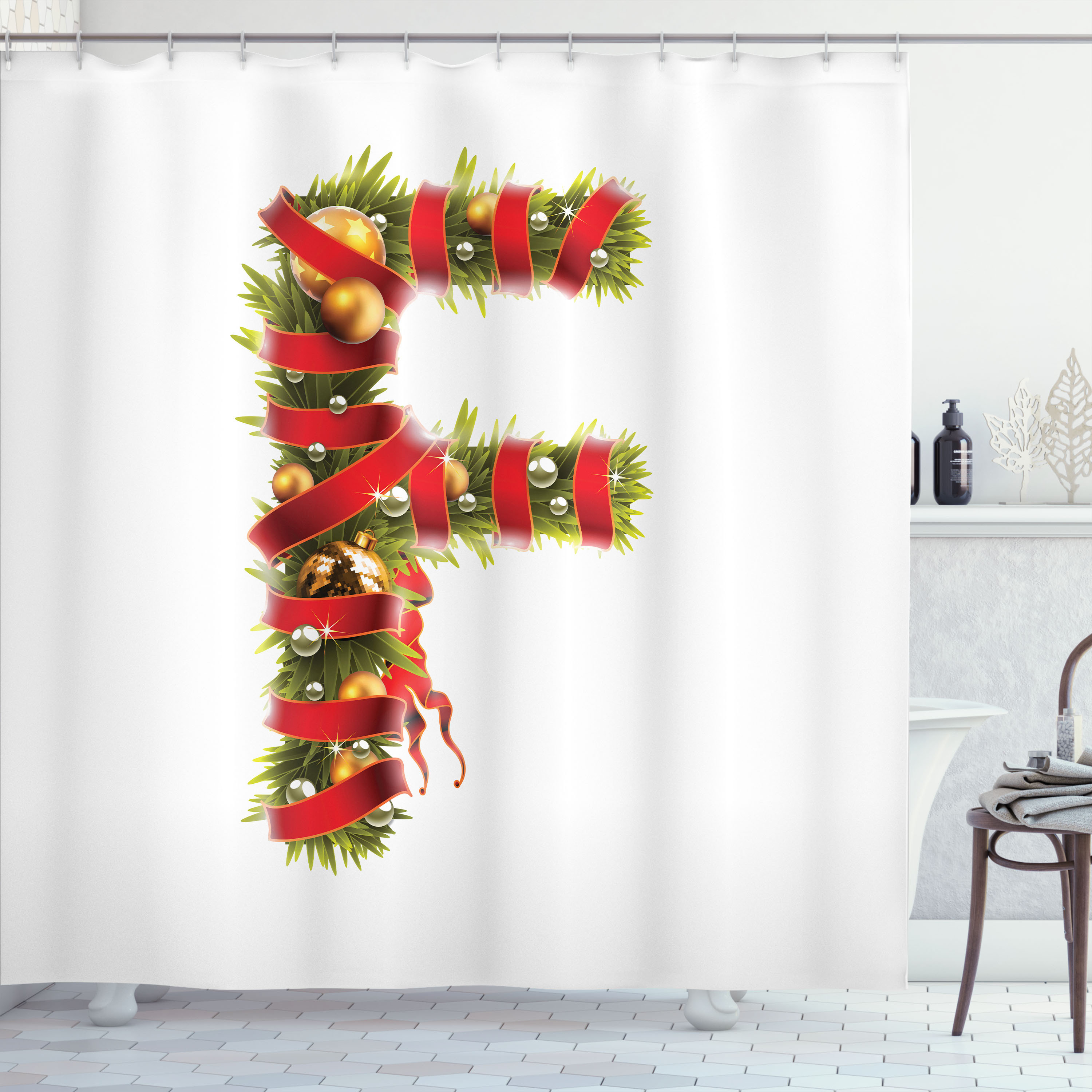 The Holiday Aisle® Christmas Alphabet Shower Curtain F Letter Motif ...