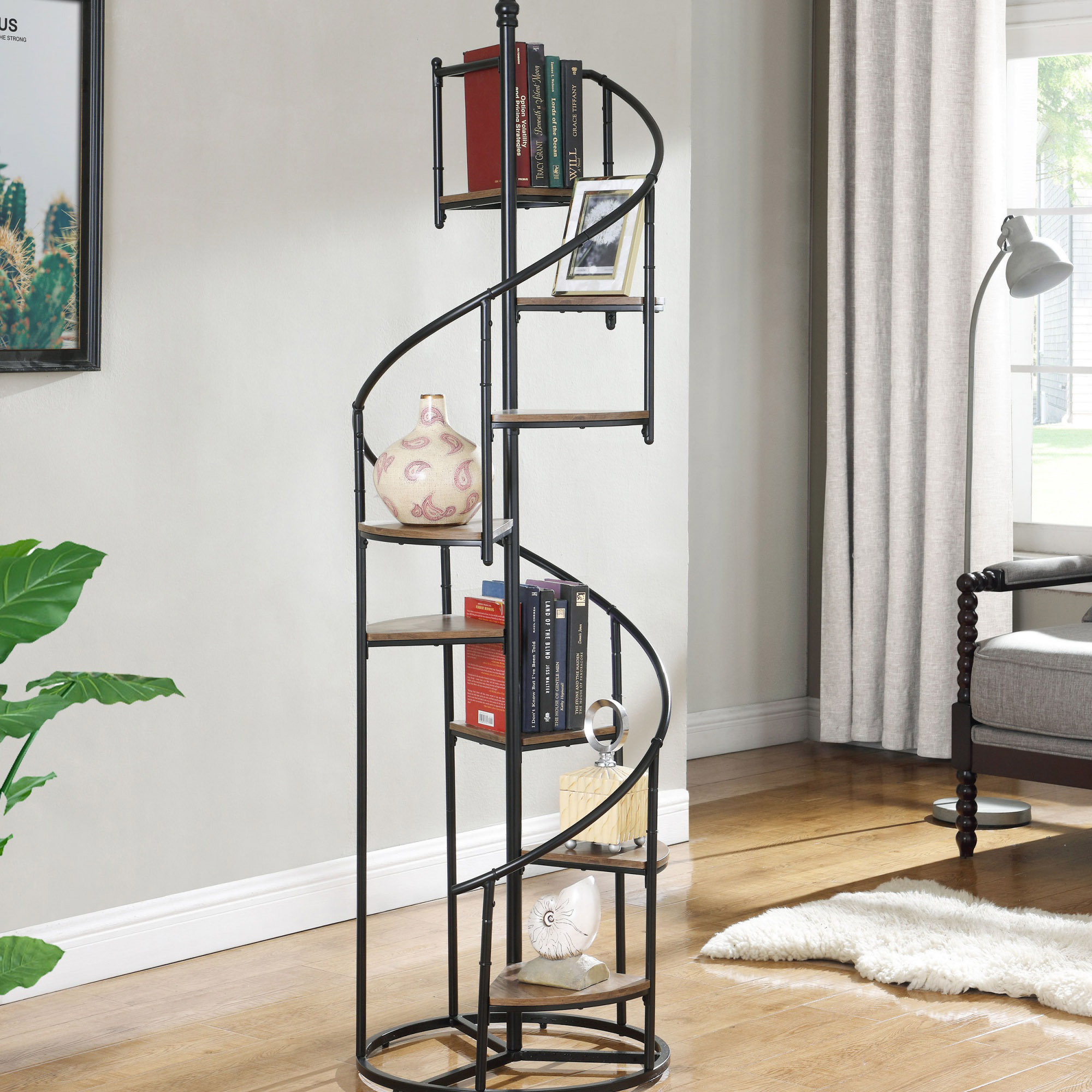 Trent Austin Design® 69-Inch 8-Shelf Staircase Bookshelf Rustic Brown ...