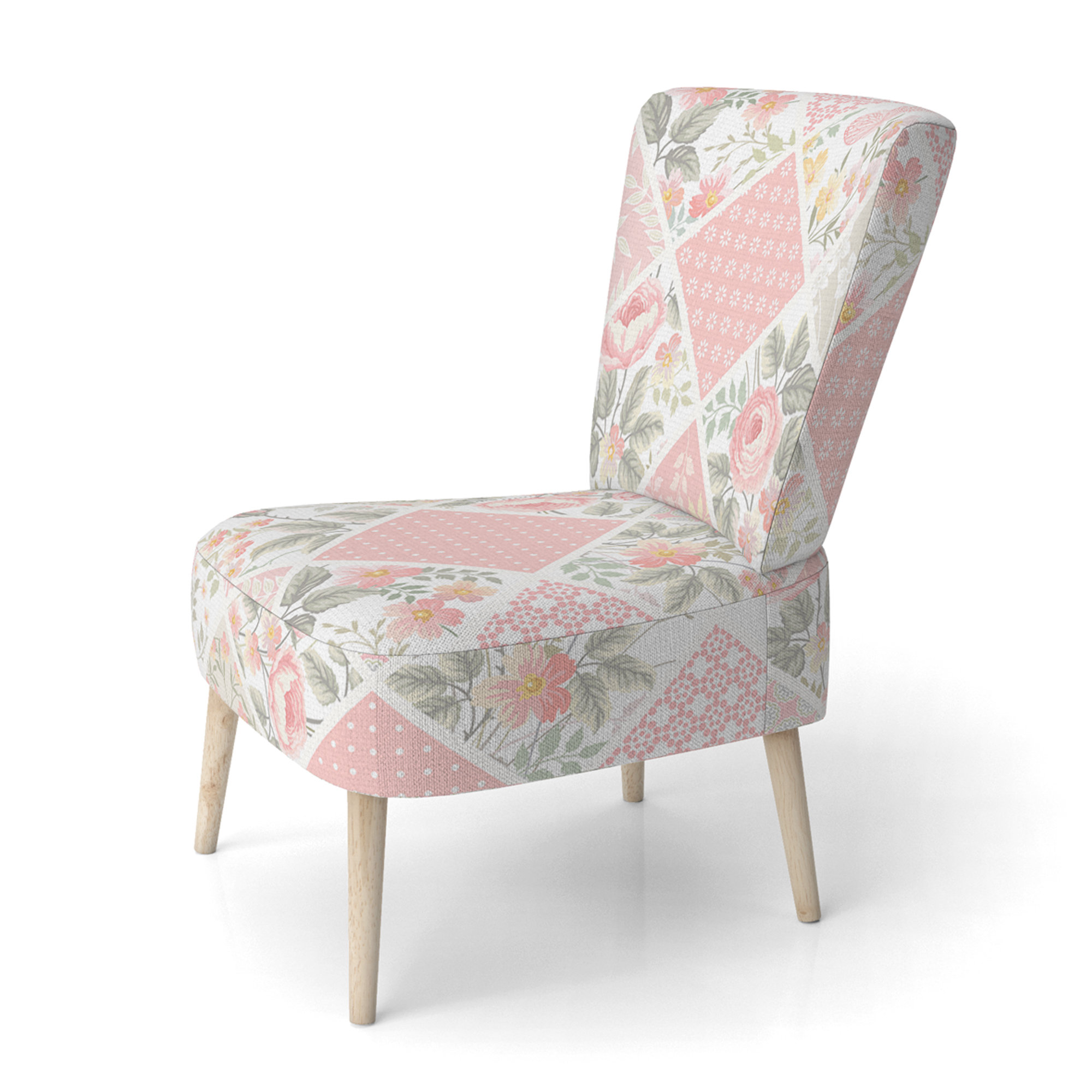 Red Barrel Studio® Pink Roses Patchwork - Upholstered Patterned Accent ...