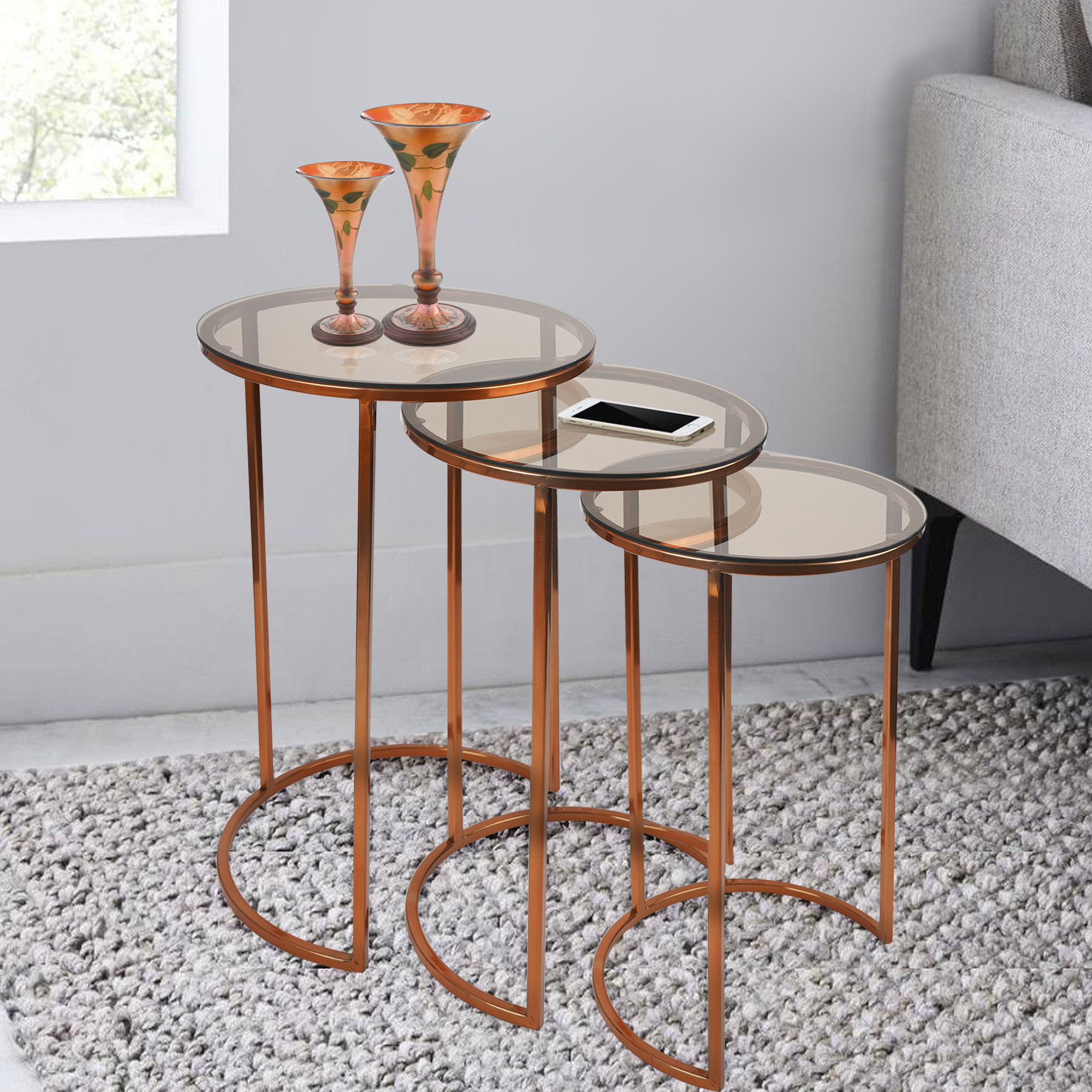 Wrought Studio™ Andie Glass Frame Nesting Tables | Wayfair