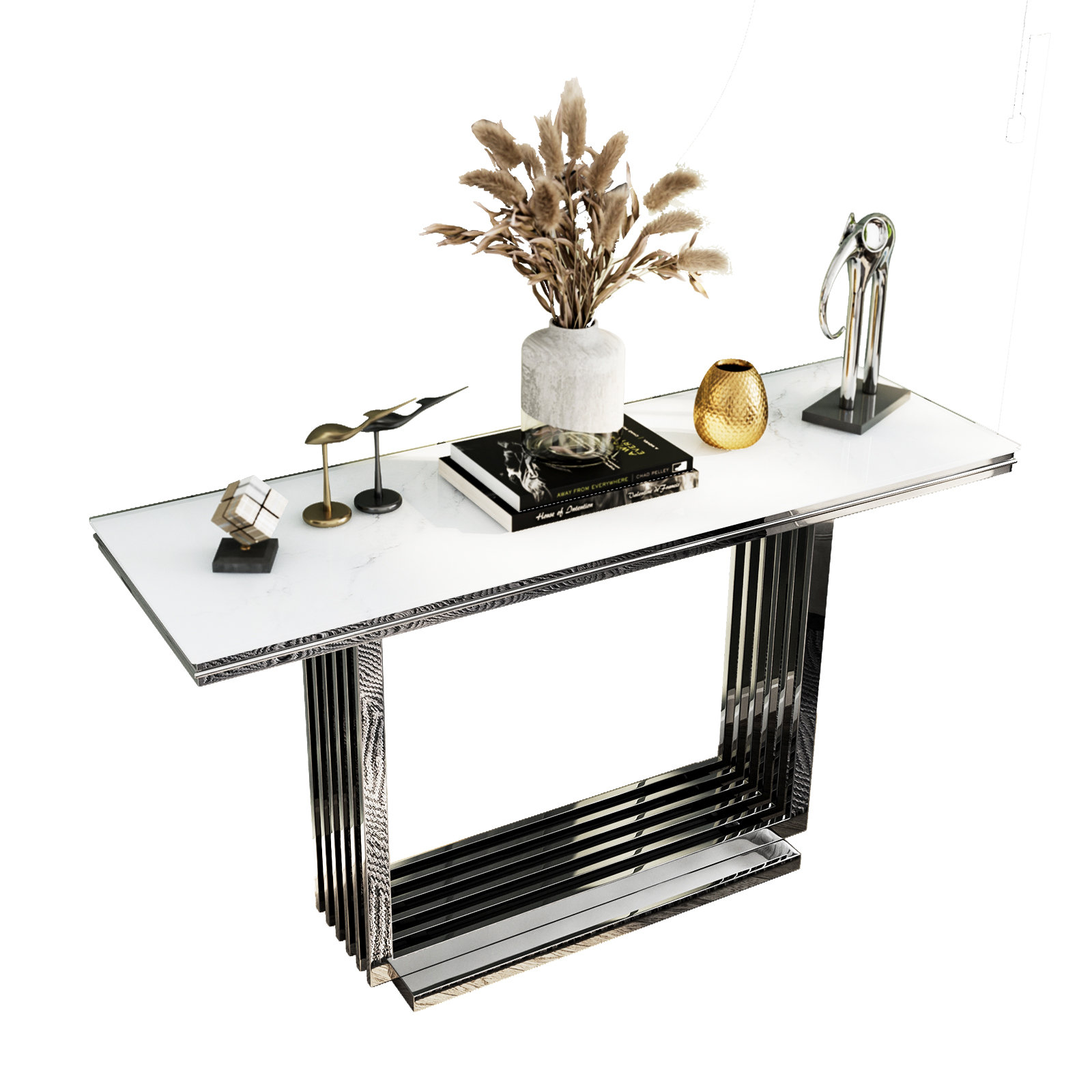 Brayden Studio Adione Silver Console Table, 55 inch Art Glass Entrance ...