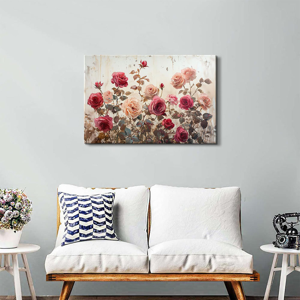 August Grove® Large Pink Wall Decor For Bedroom Wall Art Retro Rose ...