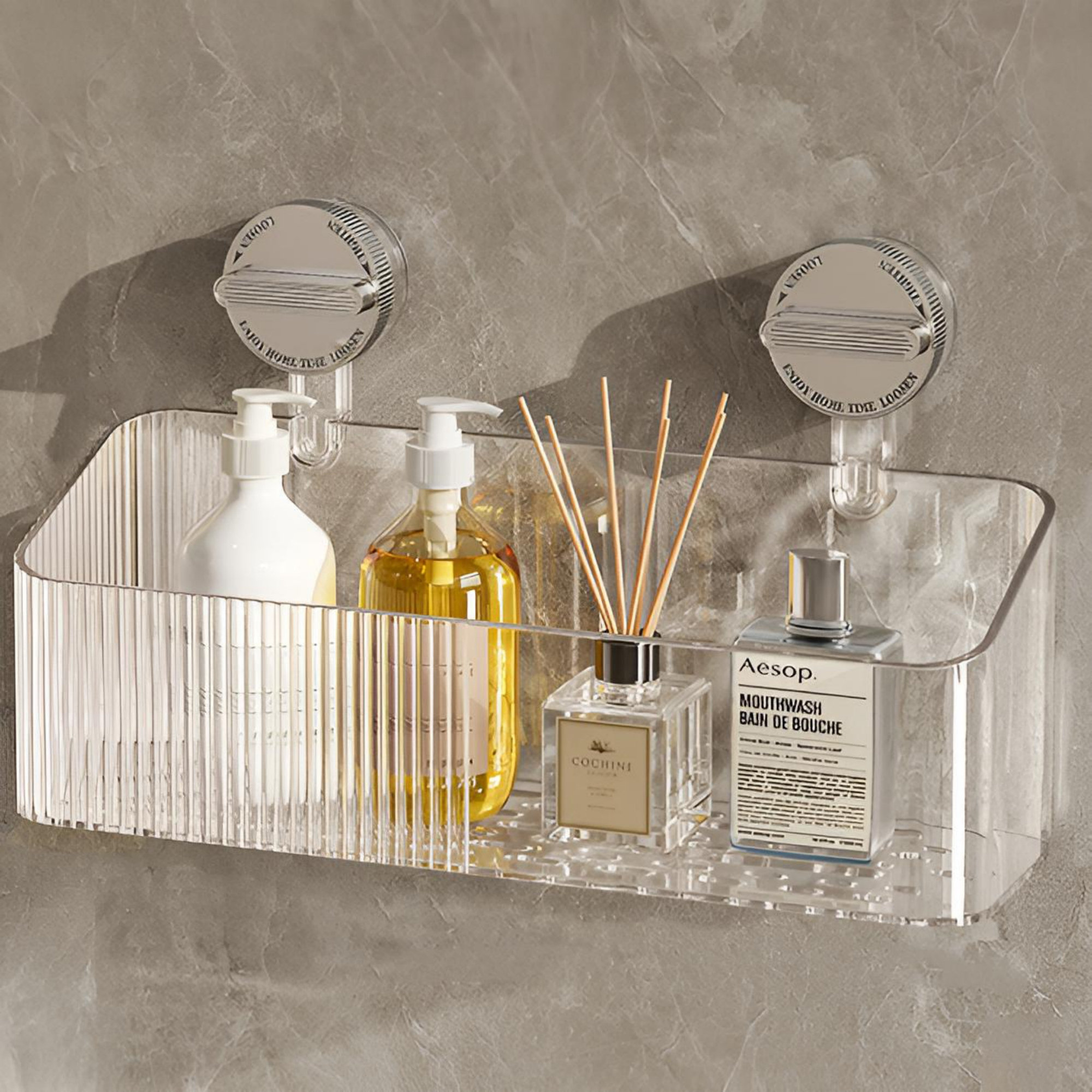 Rebrilliant Non Perforated Strong Suction Cup Bathroom Storage Rack ...