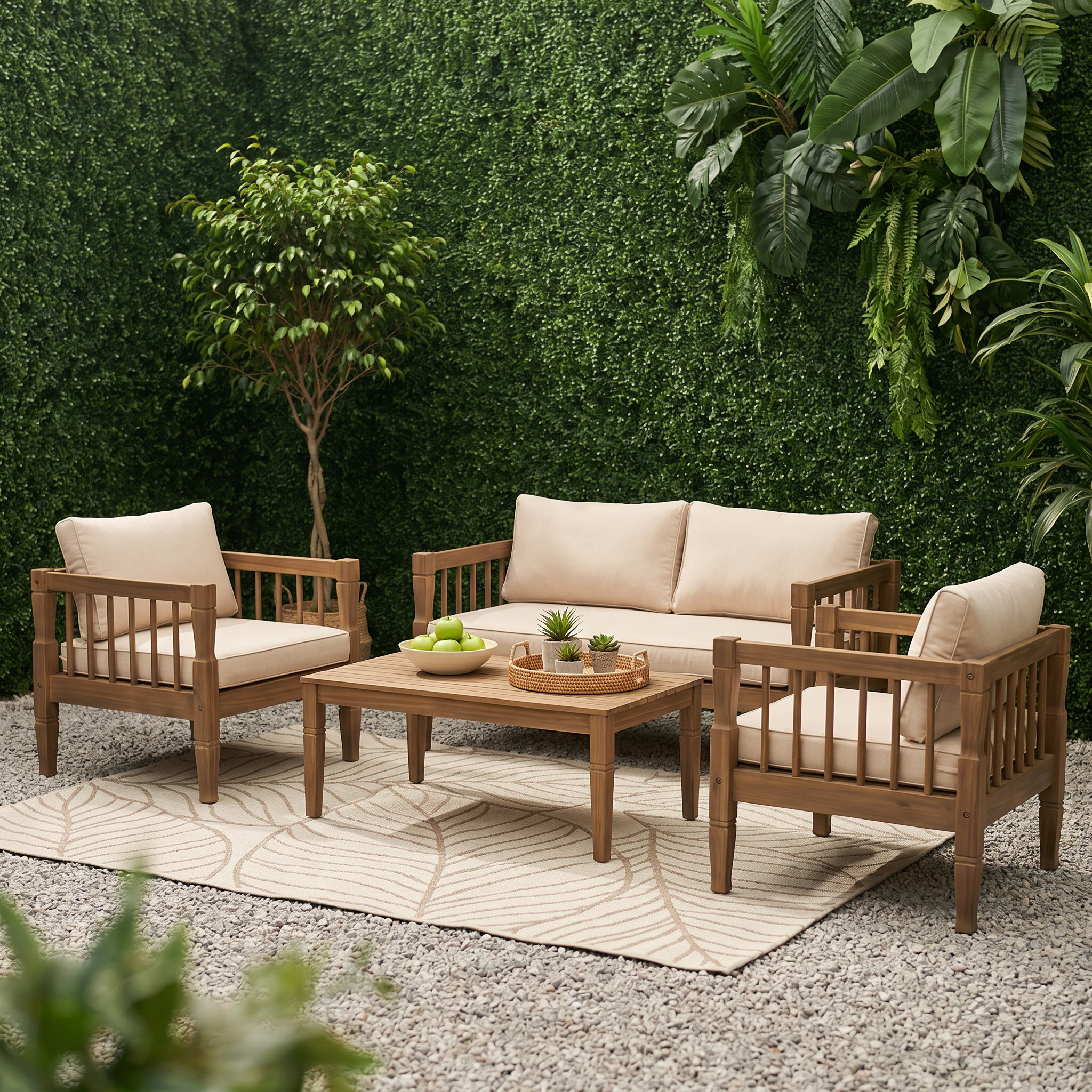 Highland Dunes 4-Piece Acacia Wood Patio Set with Thick Cushions | Wayfair