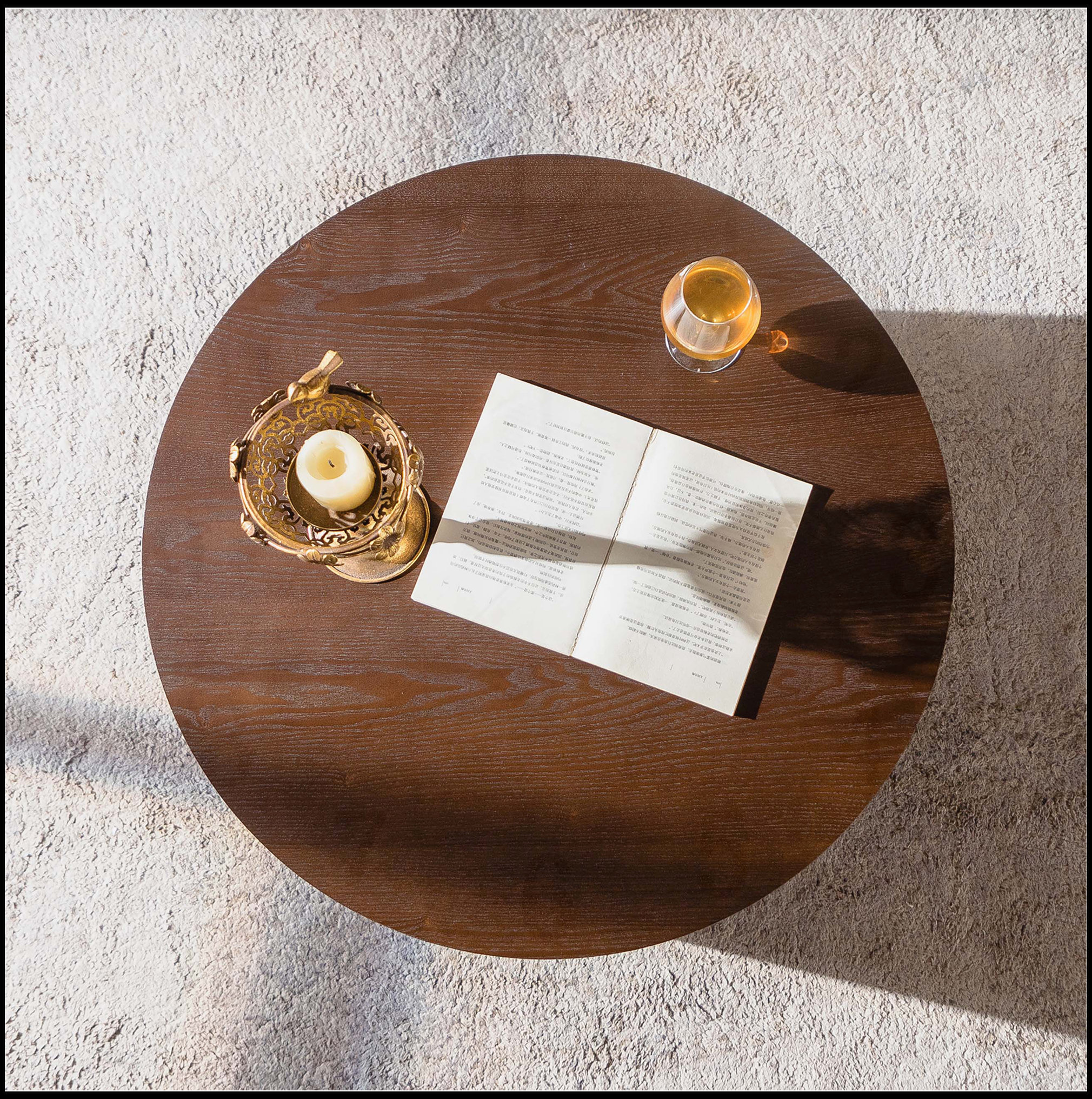 Hokku Designs Round Coffee Table with Lift Handcrafted Relief, Sturdy ...