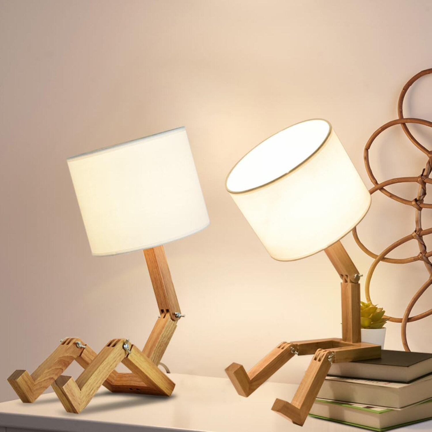 Brayden Studio Cute Desk Lamp Set of 2, Wooden Bedside Table Lamp ...