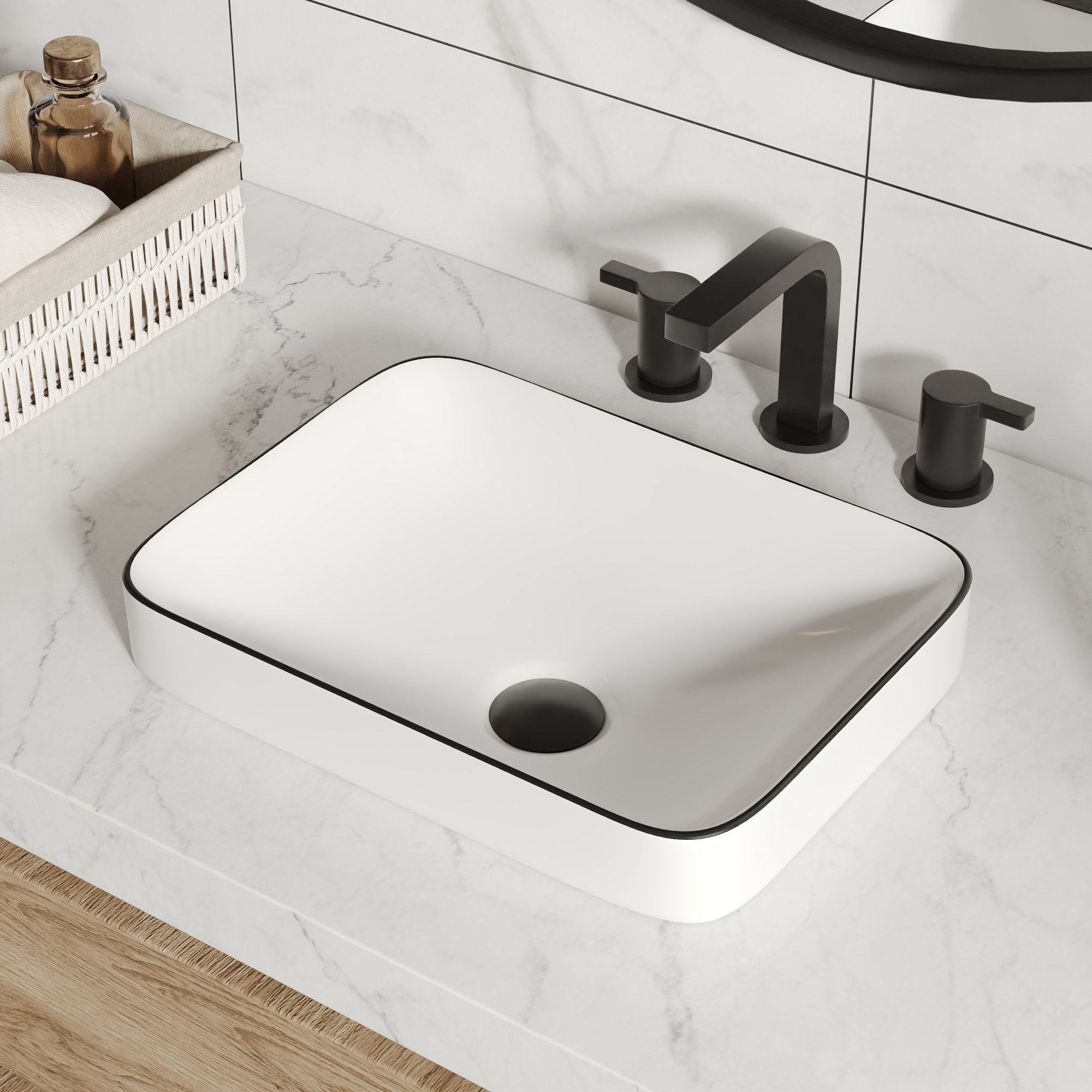 Deervalley Liberty 16'' X 12'' Drop-In Bathroom Sink Semi-Recessed ...