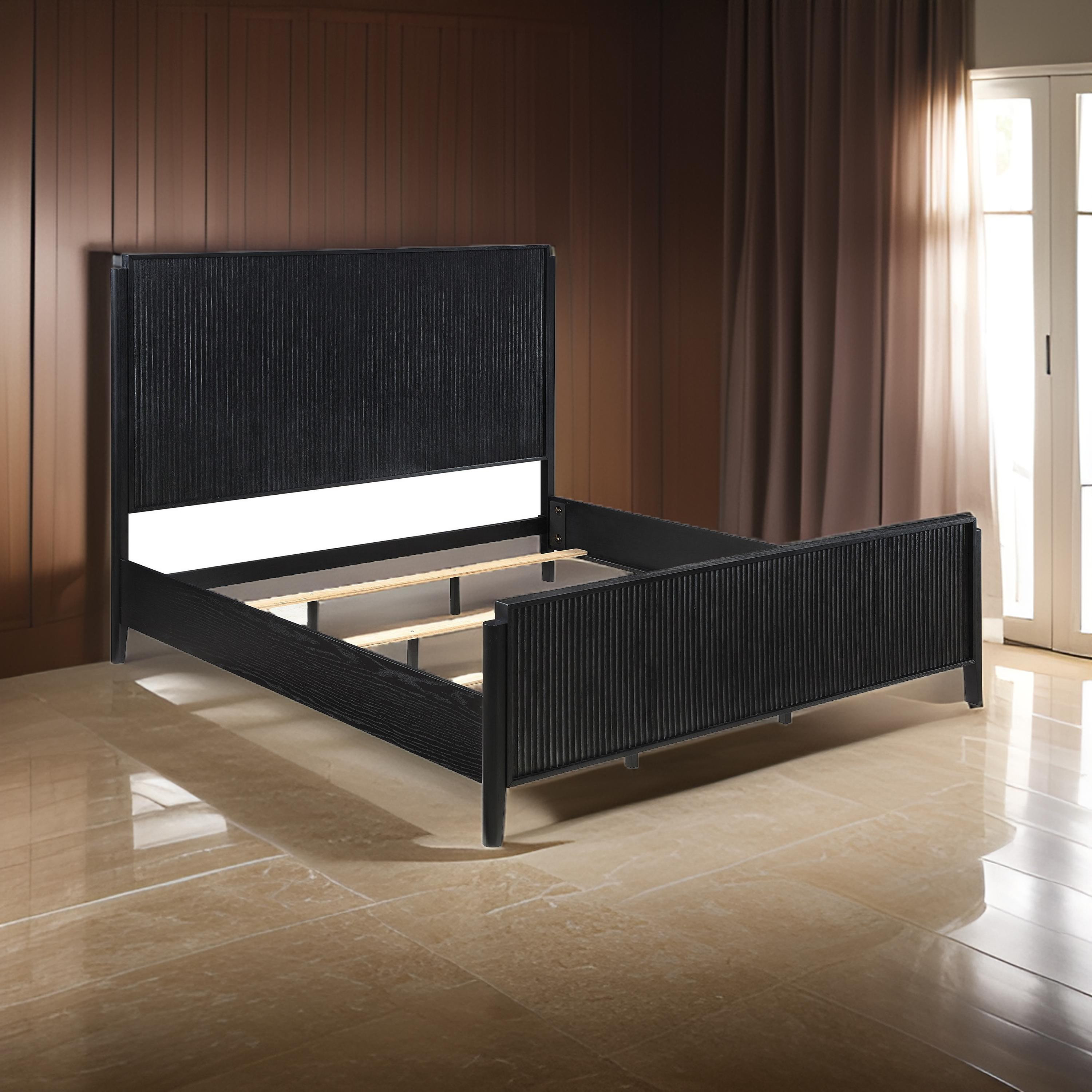 Benjara Jack Bed, Fluted Panel Headboard, Round Tapered Legs, Black ...