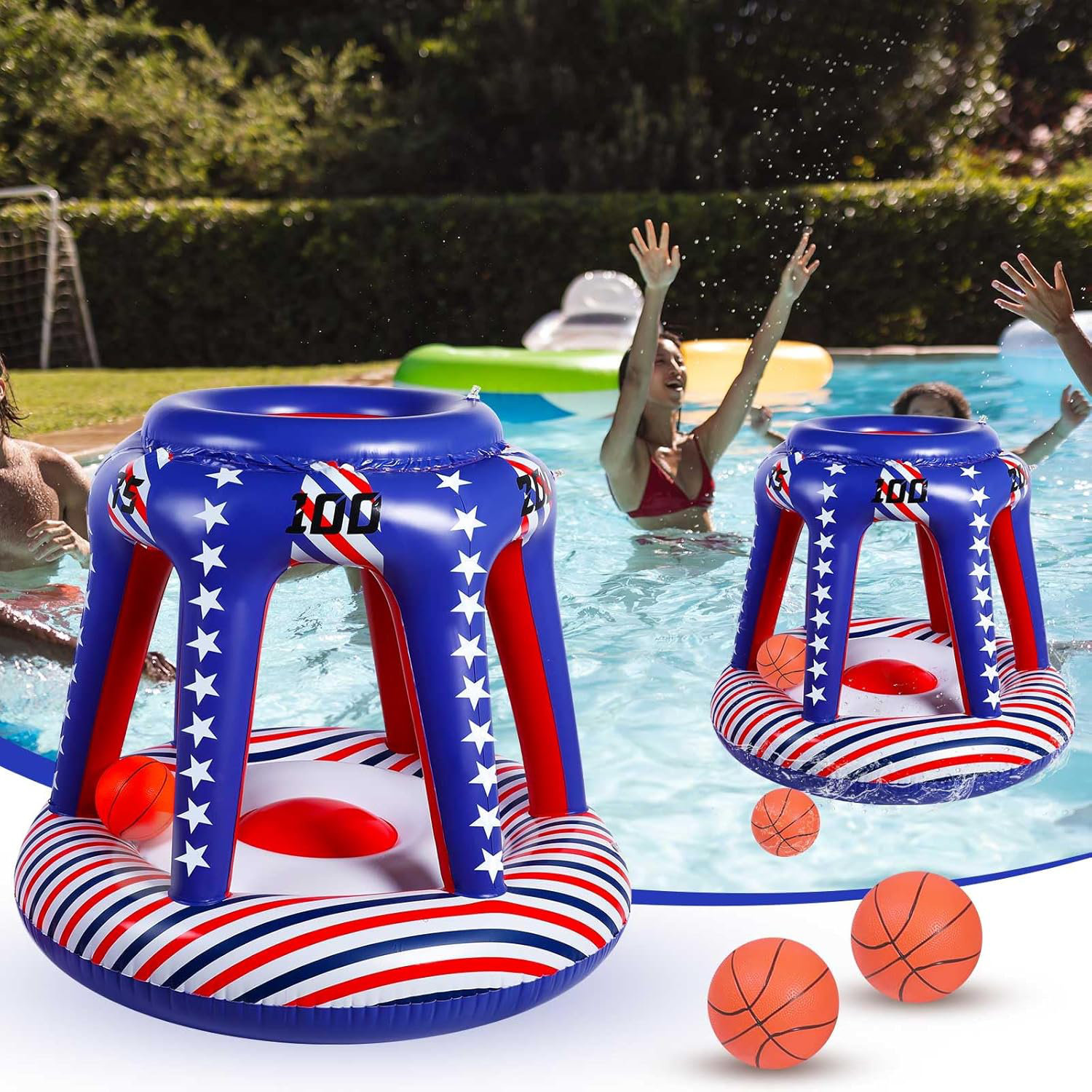 ADROIM Pool Basketball Hoop Set, Floating Inflatable Hoop With 2 Ball ...