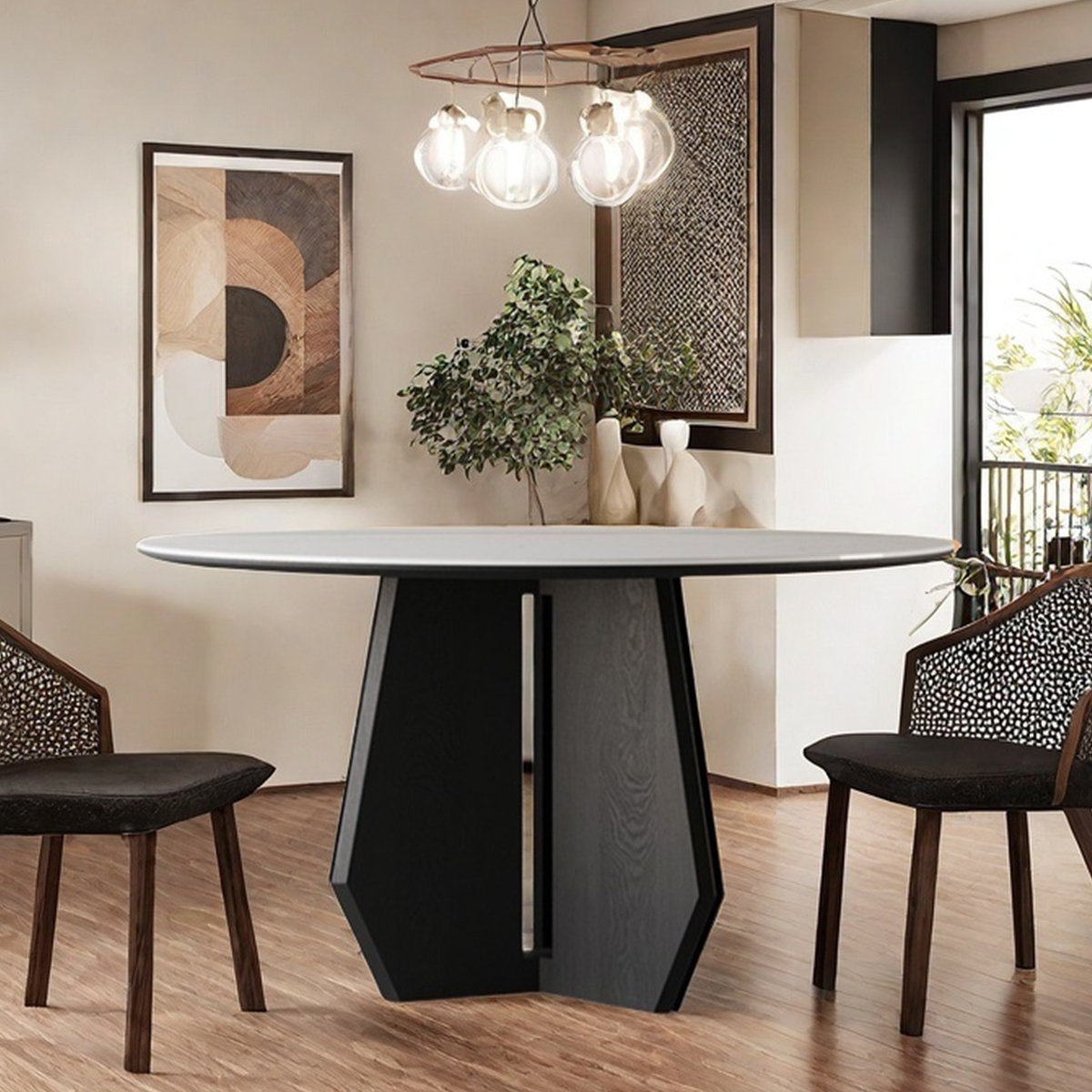 Beicang Home Round table ash wood black family dining table | Wayfair