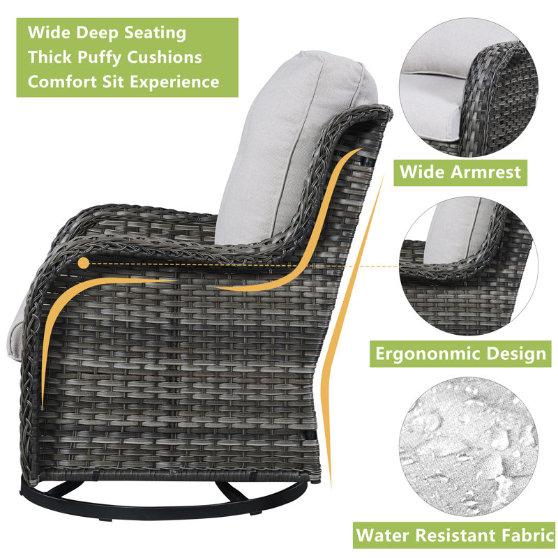 Wildon Home® Swivel Outdoor Wicker Rattan Rocking Chairs With Cushions ...
