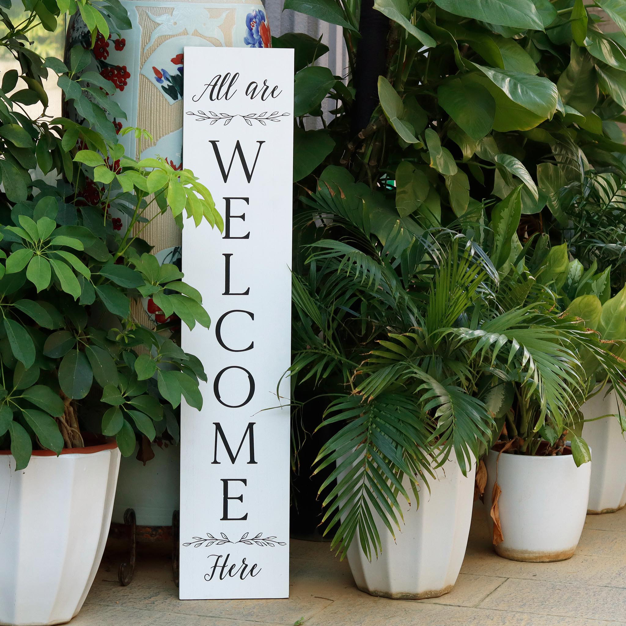 Red Barrel Studio All Are Welcome Here Vertical White Wood Wall Décor ...