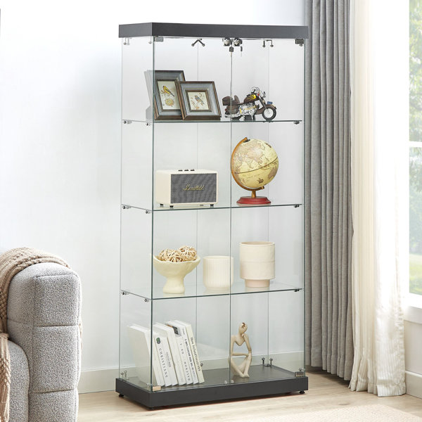 Wrought Studio™ Klariza 4-Tier Tall Glass Cabinet, Sturdy Display ...